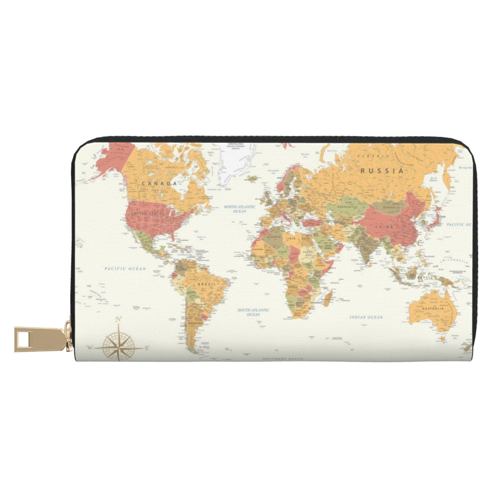 Leather Thin Slim Wallets for Women Men - World Map 1 Clutch Card ...