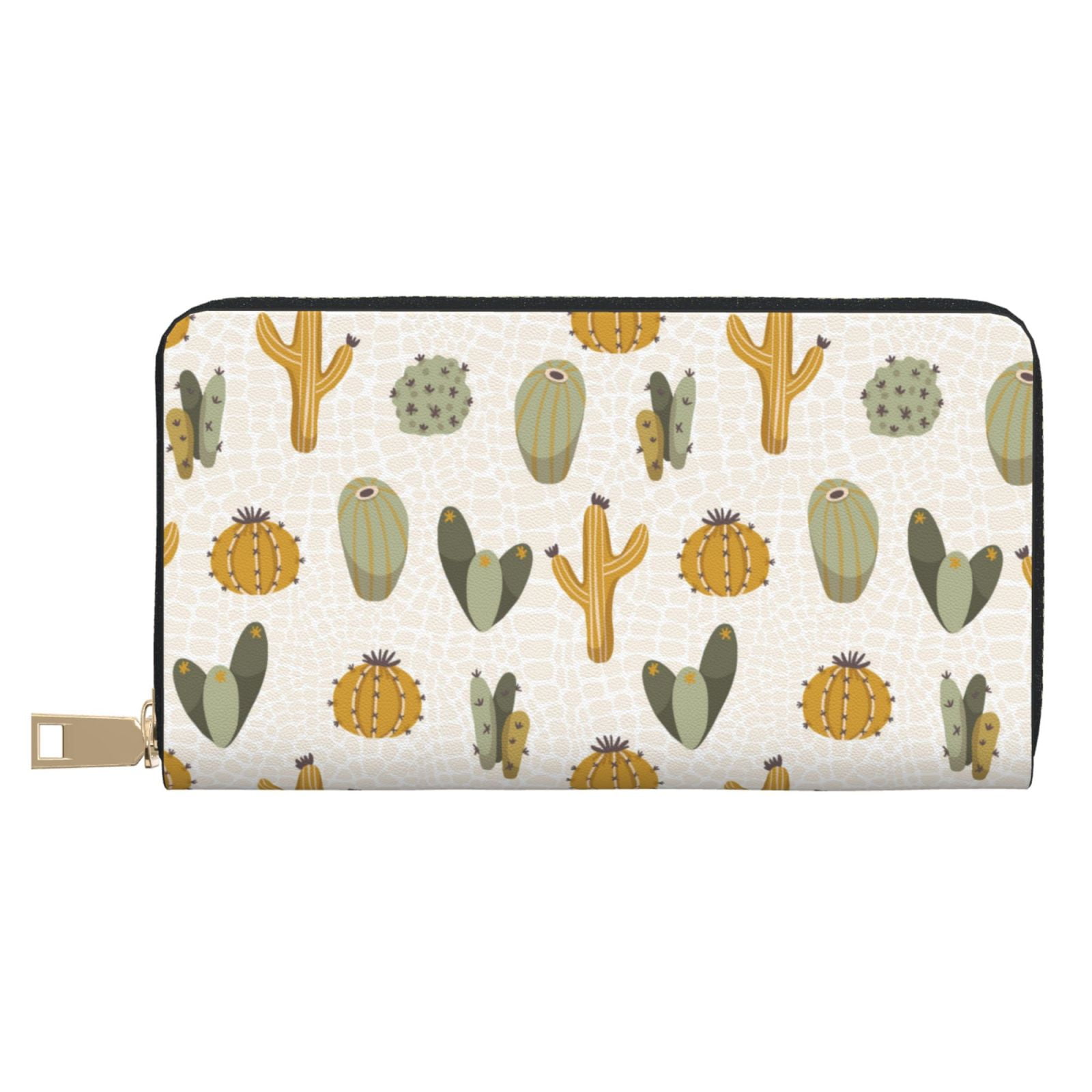 Leather Thin Slim Wallets for Women Men - cartoon Cactus Pattern Clutch Wallet for Women Men ...