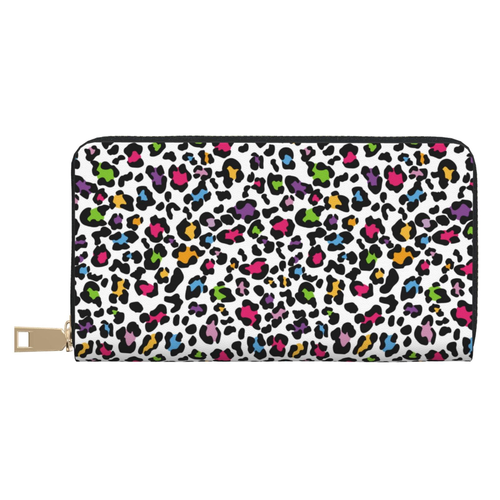 Leather Thin Slim Wallets for Women Men - colorful leopard print Clutch ...