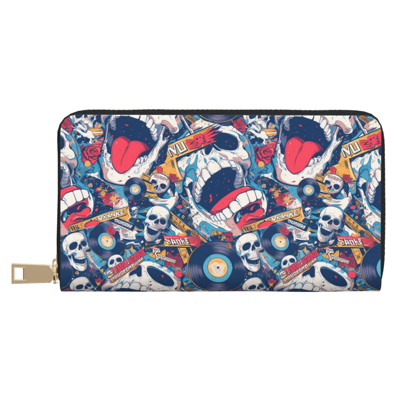 Leather Thin Slim Wallets for Women Men - cool rock Skull Clutch Card ...