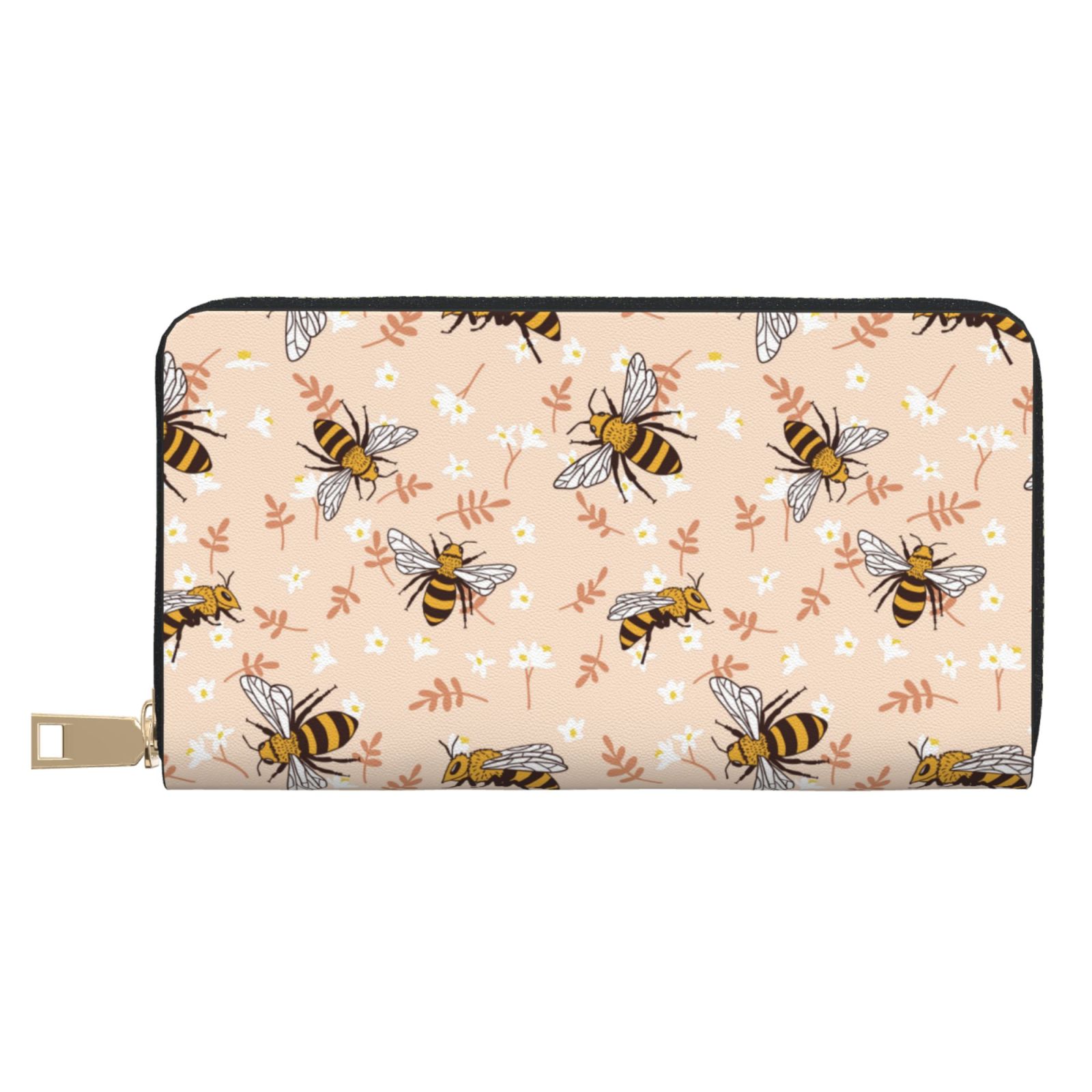 Leather Thin Slim Wallets for Women Men - cute bee print Clutch Card ...