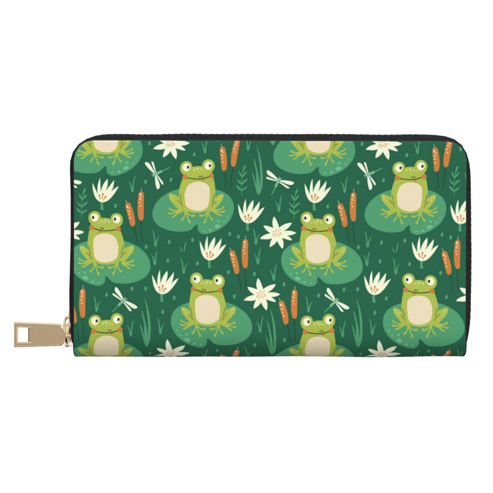 Leather Thin Slim Wallets for Women Men - cute frogs dragonfly flower ...