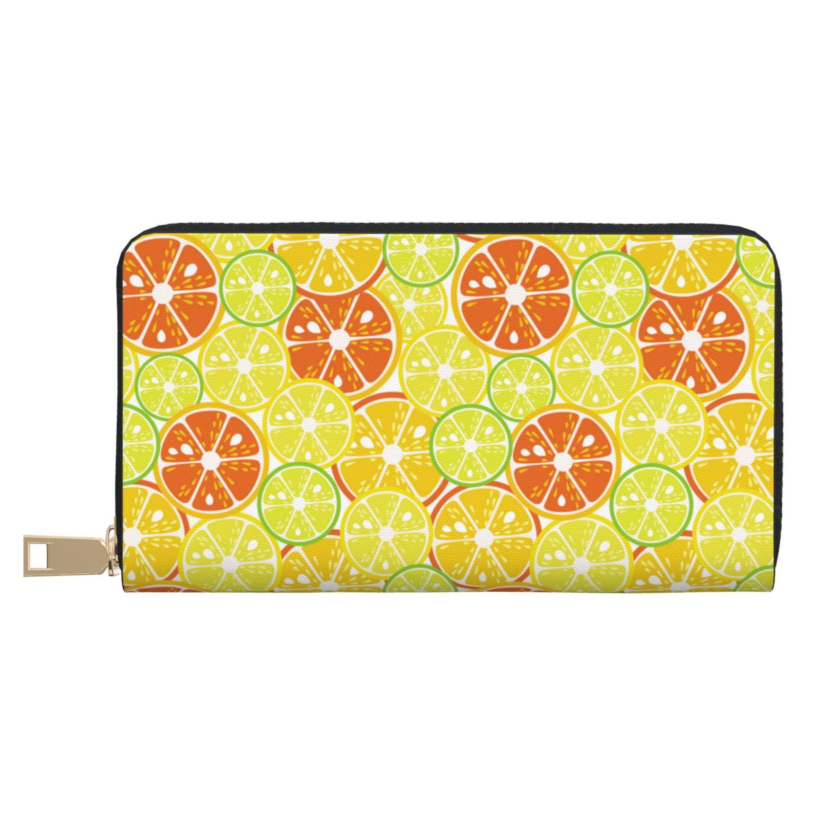 Leather Thin Slim Wallets for Women Men - orange Lemon Clutch Card ...