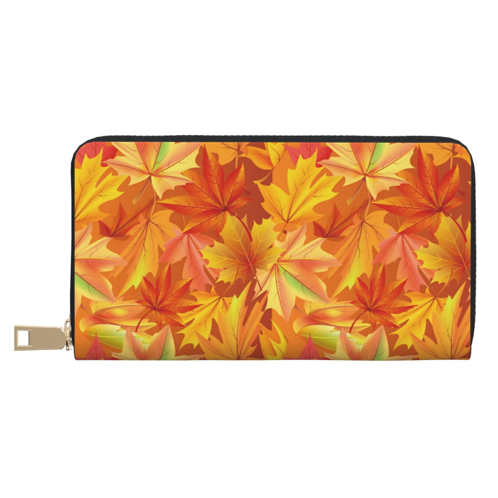 Leather Thin Slim Wallets for Women Men - yellow maple leaf Clutch Card ...