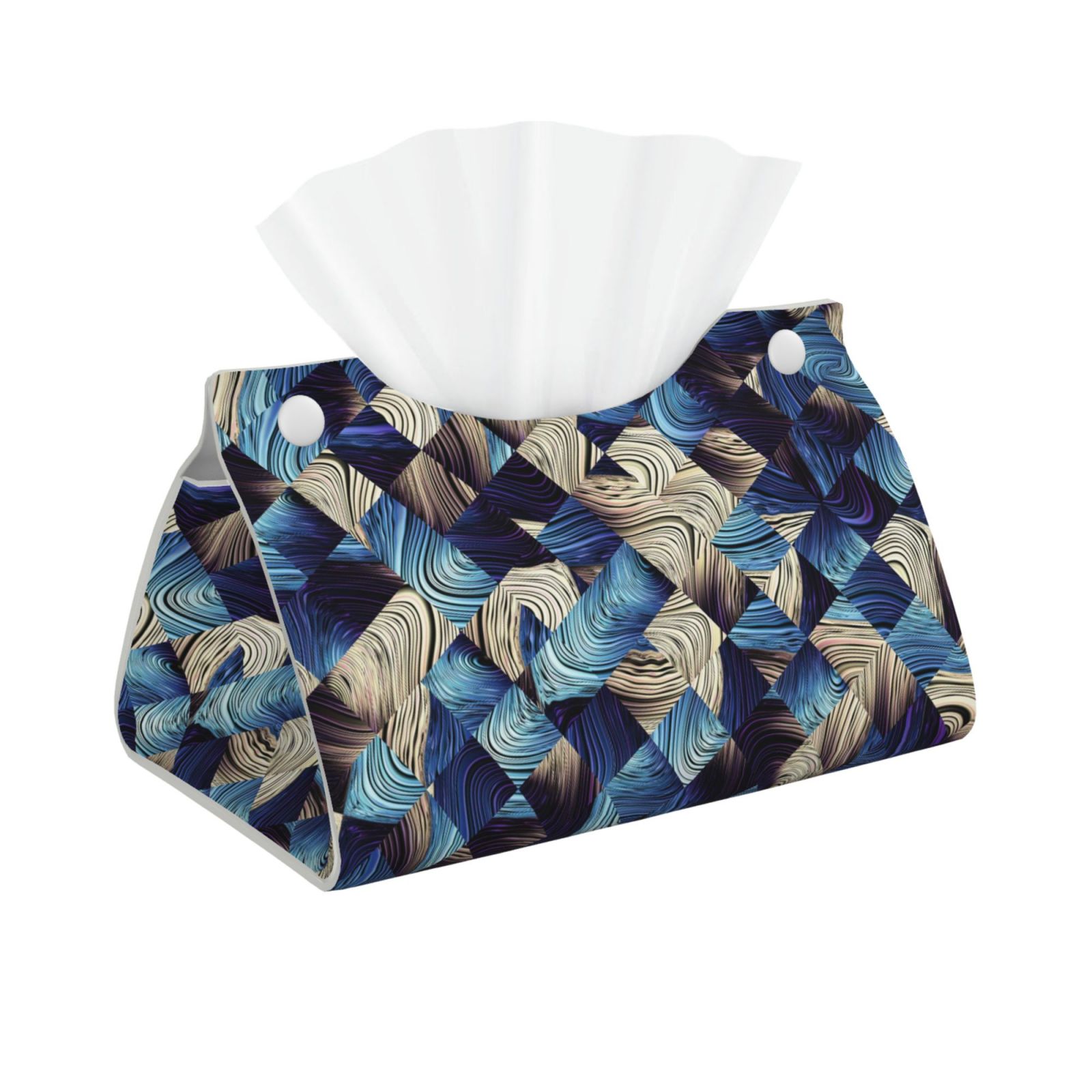 Leather Tissue Box Cover - Abstract Blue Squares Long PVC Tissue Box ...