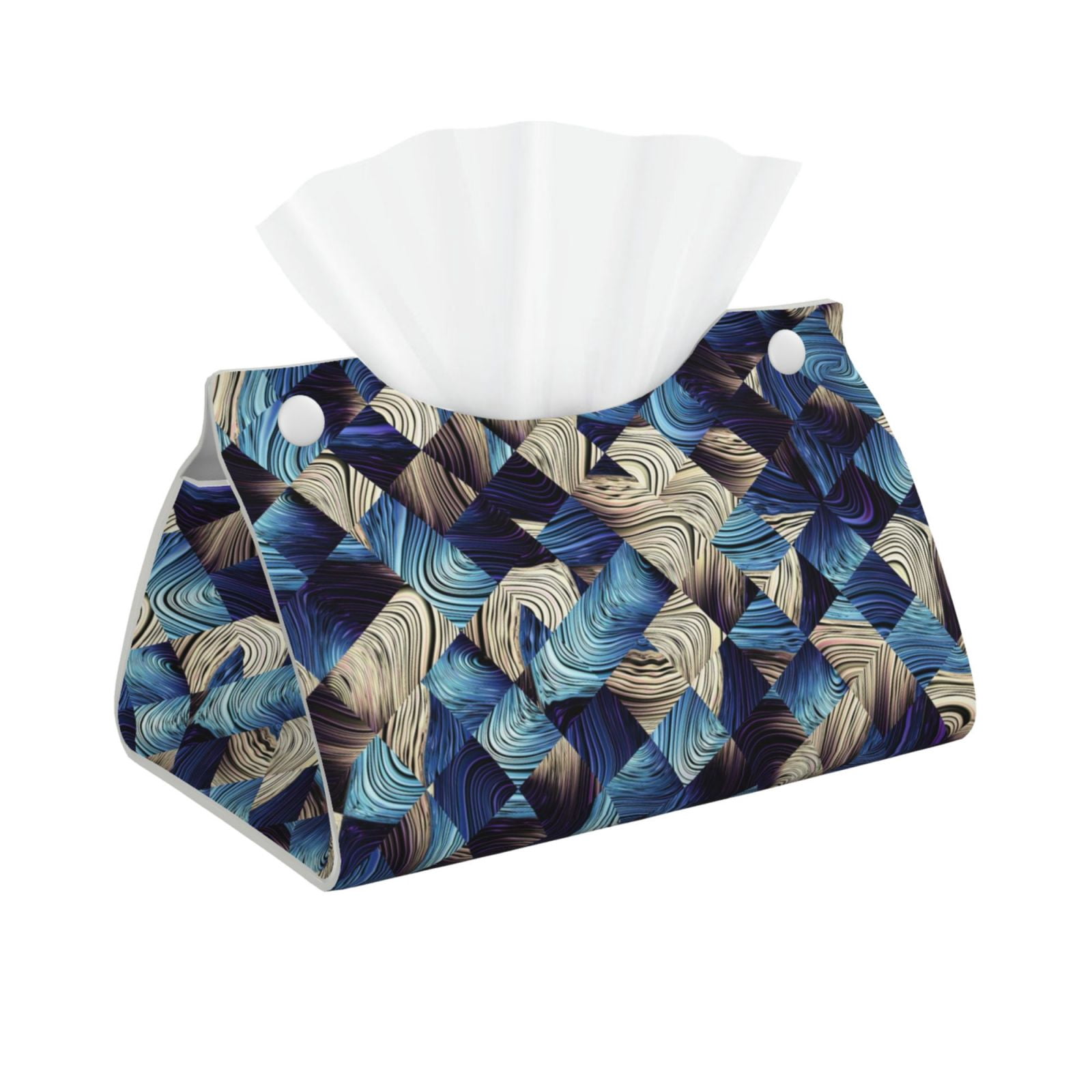 Leather Tissue Box Cover - Blue Squares Long PVC Tissue Box Holder for ...
