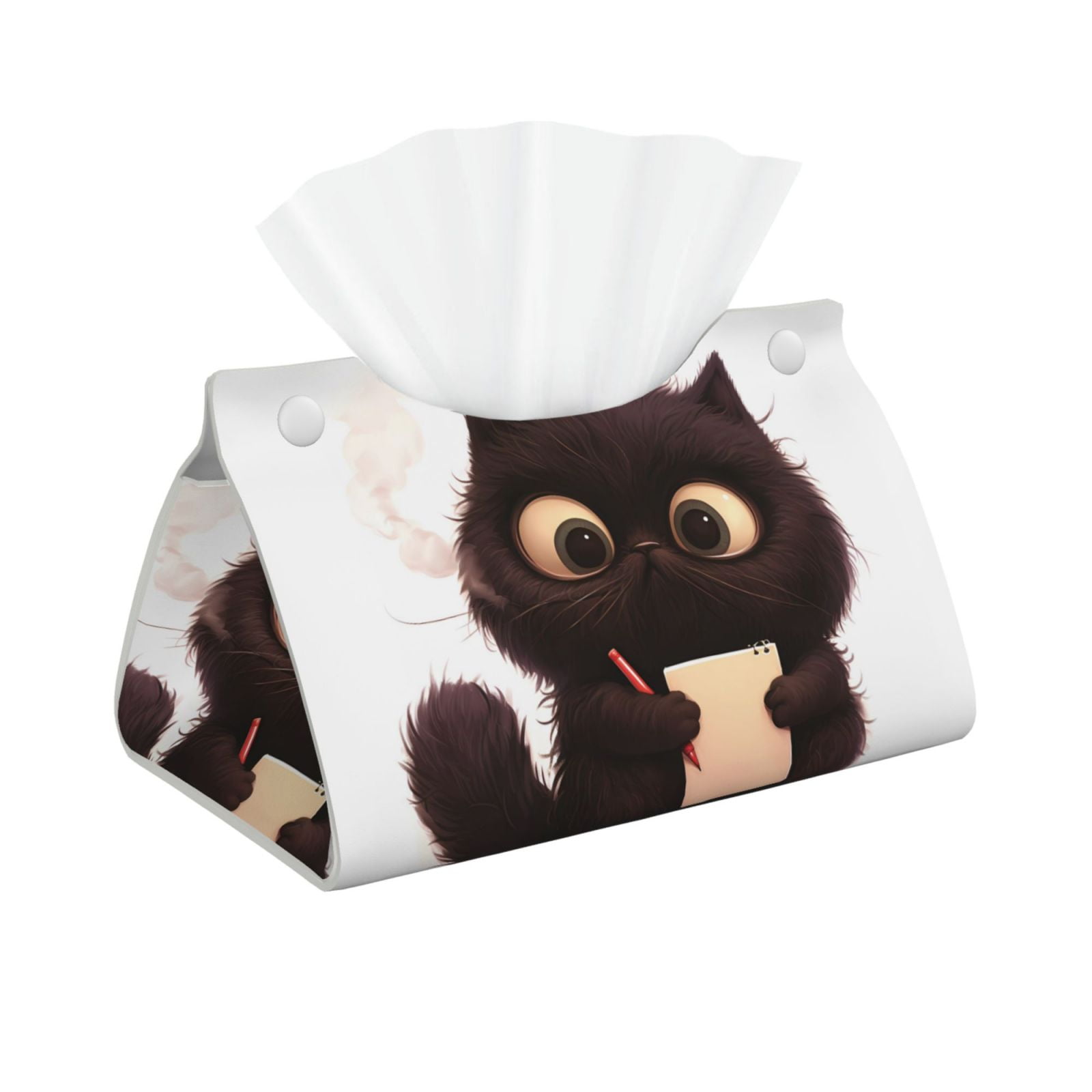 Leather Tissue Box Cover - Adorable Black Kitten Drawing Long PVC ...