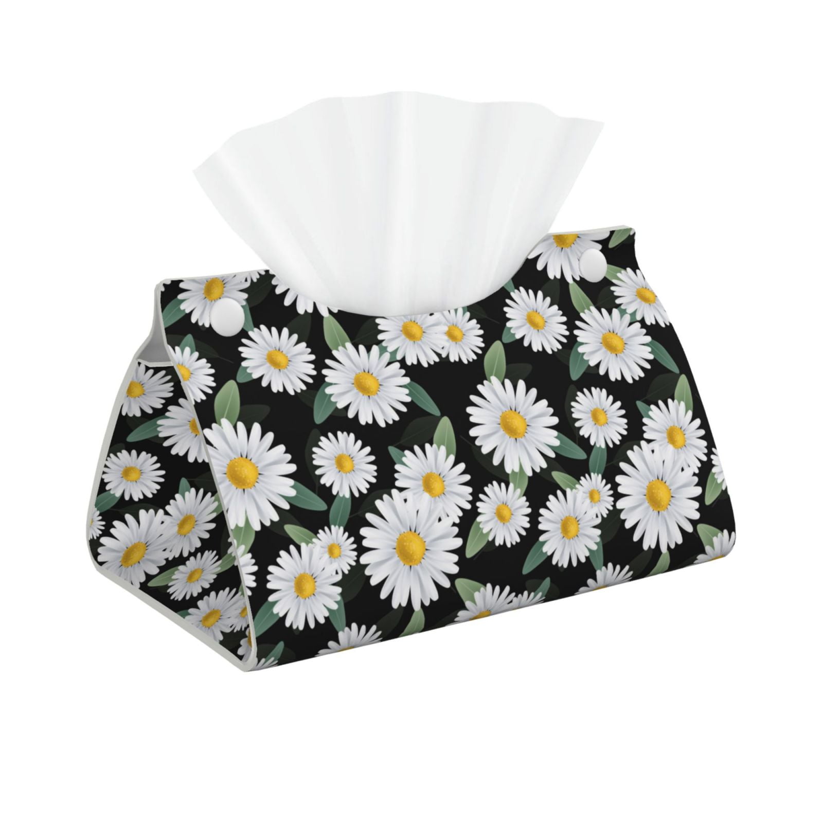 Leather Tissue Box Cover - Aesthetic white Vintage sun flower Long PVC ...