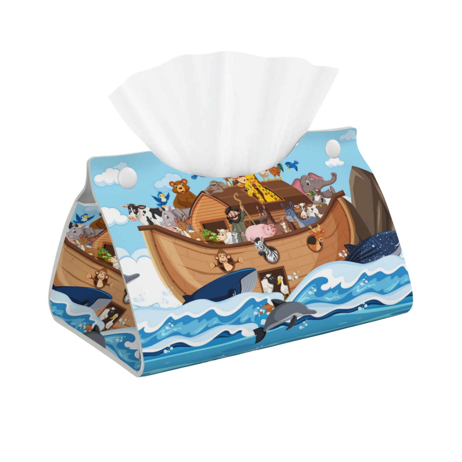 Leather Tissue Box Cover - Animals on Noah's Ark Floating Long PVC ...