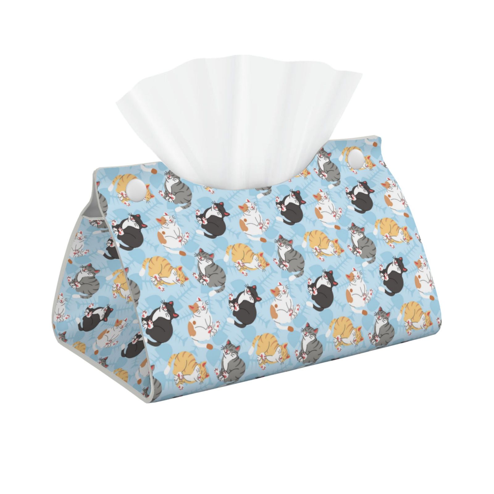 Leather Tissue Box Cover - Art Cute Cartoon Cat Fishbone Long PVC ...