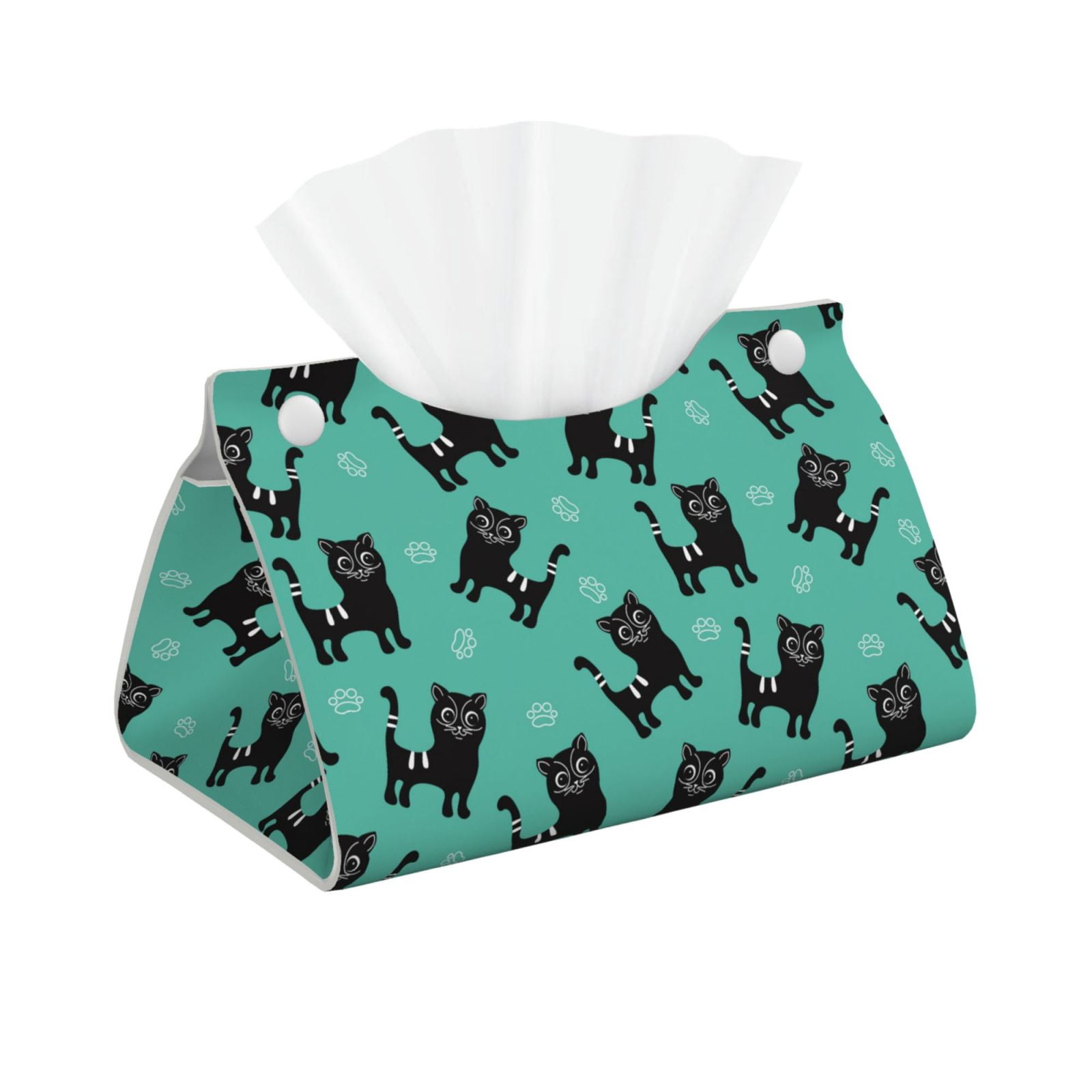 Leather Tissue Box Cover - Artsy Cute Cat Black Long PVC Tissue Box ...