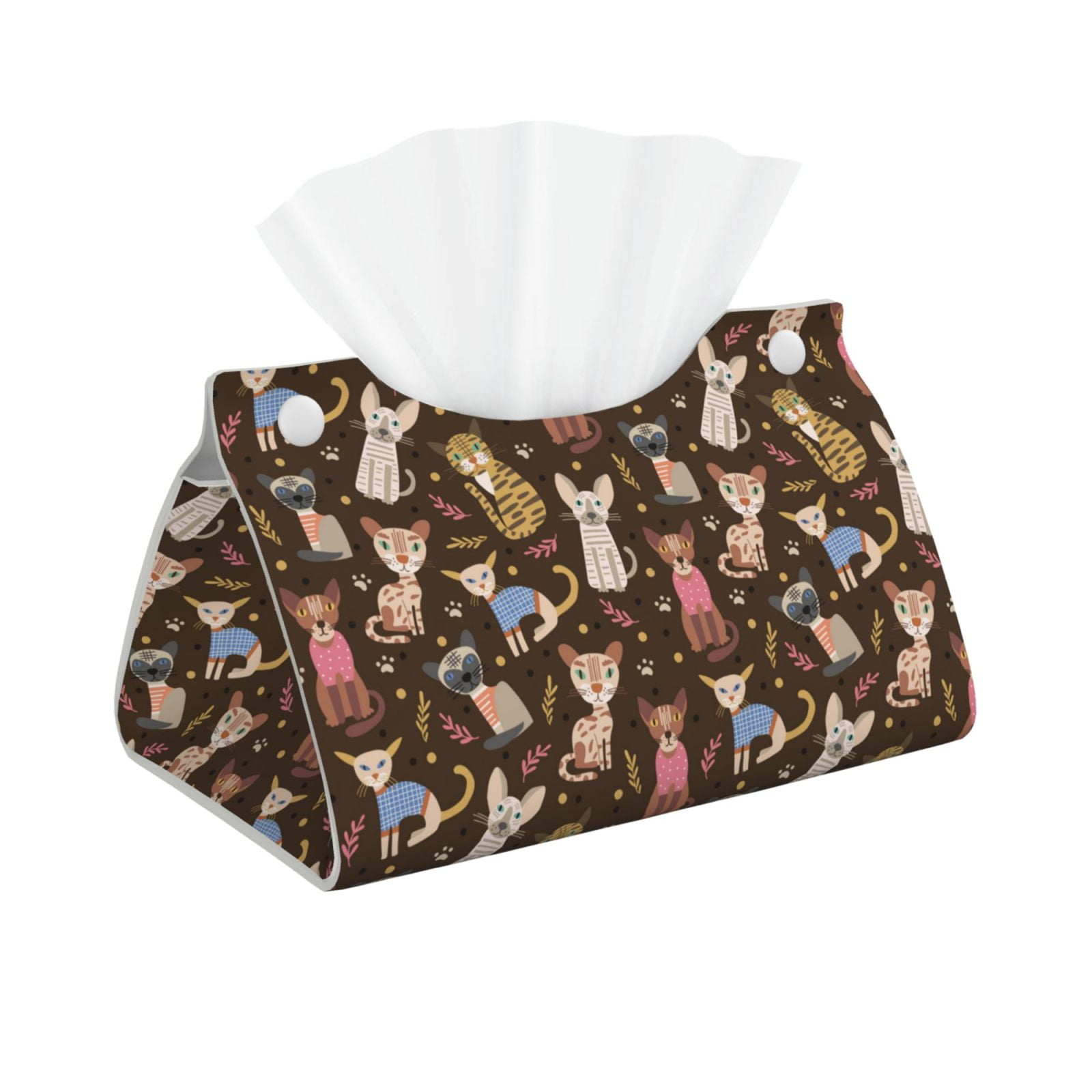 Leather Tissue Box Cover - Artsy Cute Painted Cats Long PVC Tissue Box ...