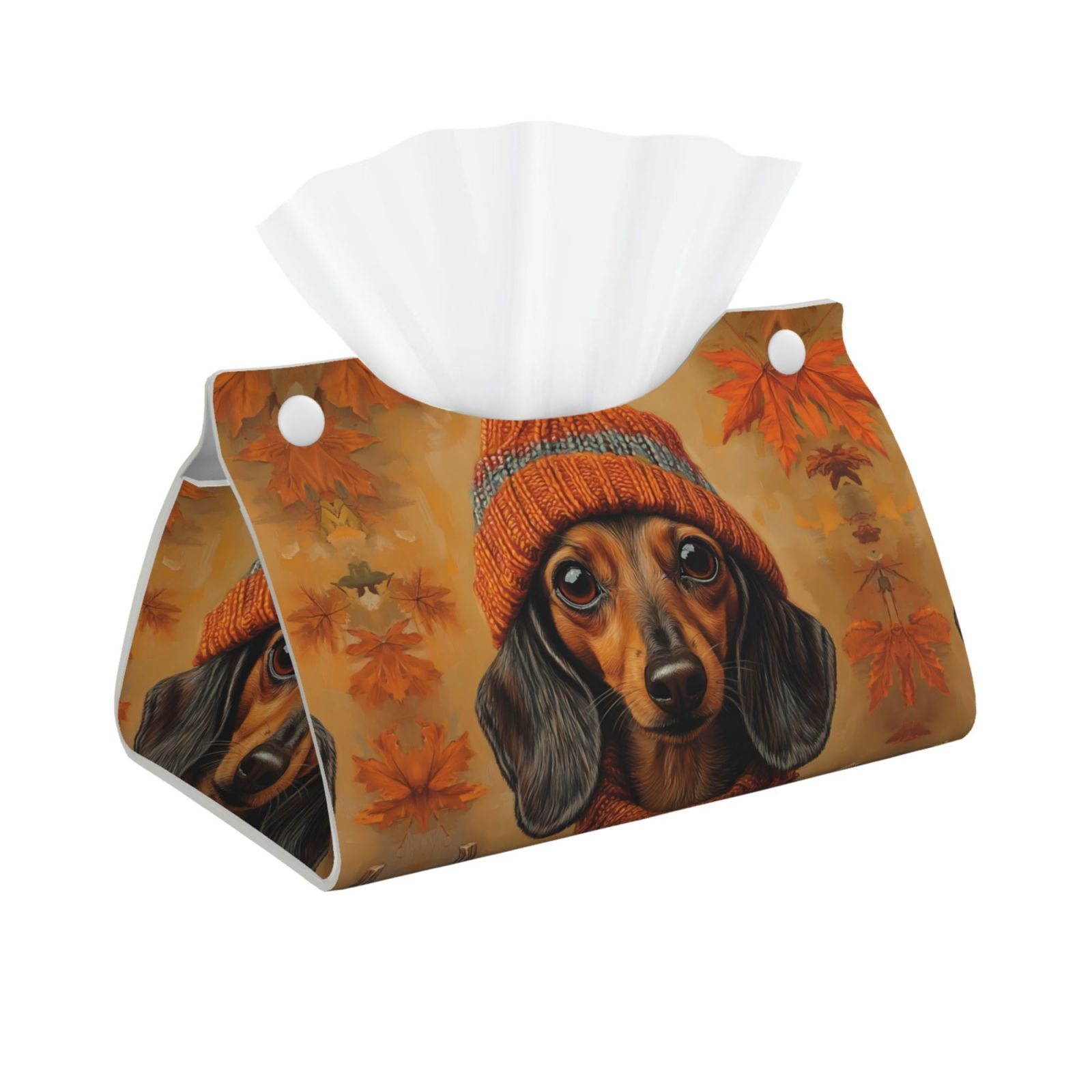Leather Tissue Box Cover - Autumn Dachshund Cozy Hat Long PVC Tissue ...