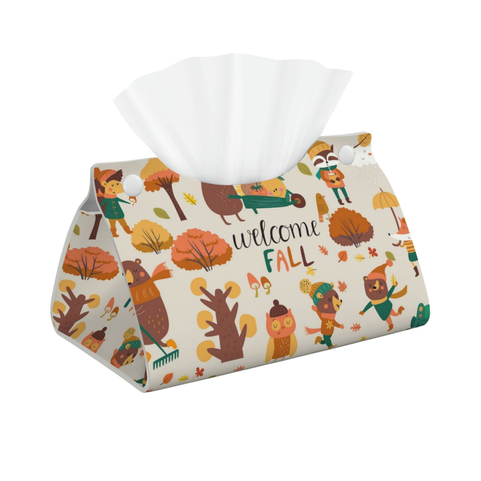 Leather Tissue Box Cover - Autumn In The Forest Welcome Fall Long PVC ...