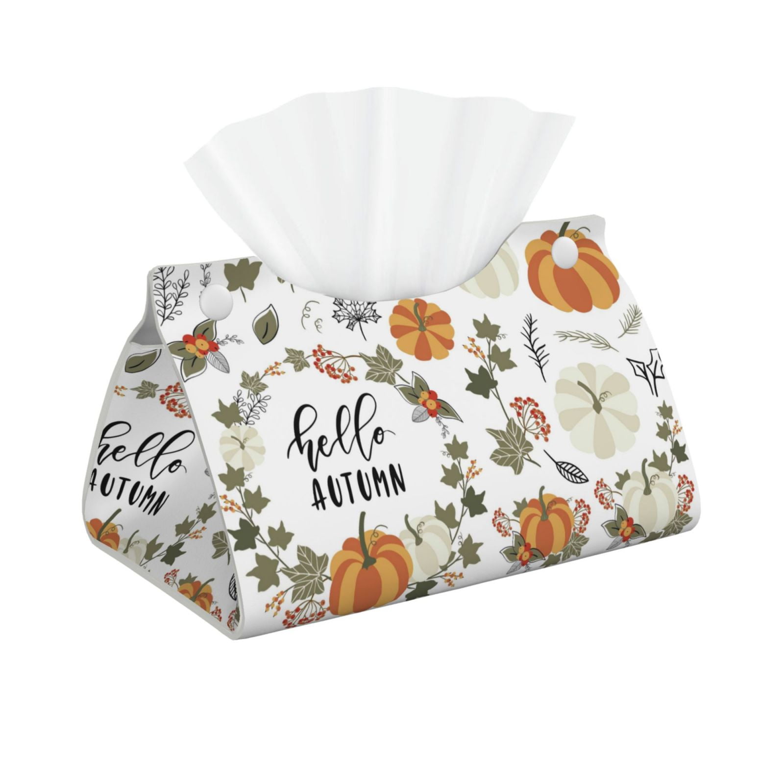 Leather Tissue Box Cover - Autumn Pumpkins Leaves Wreath Long PVC ...