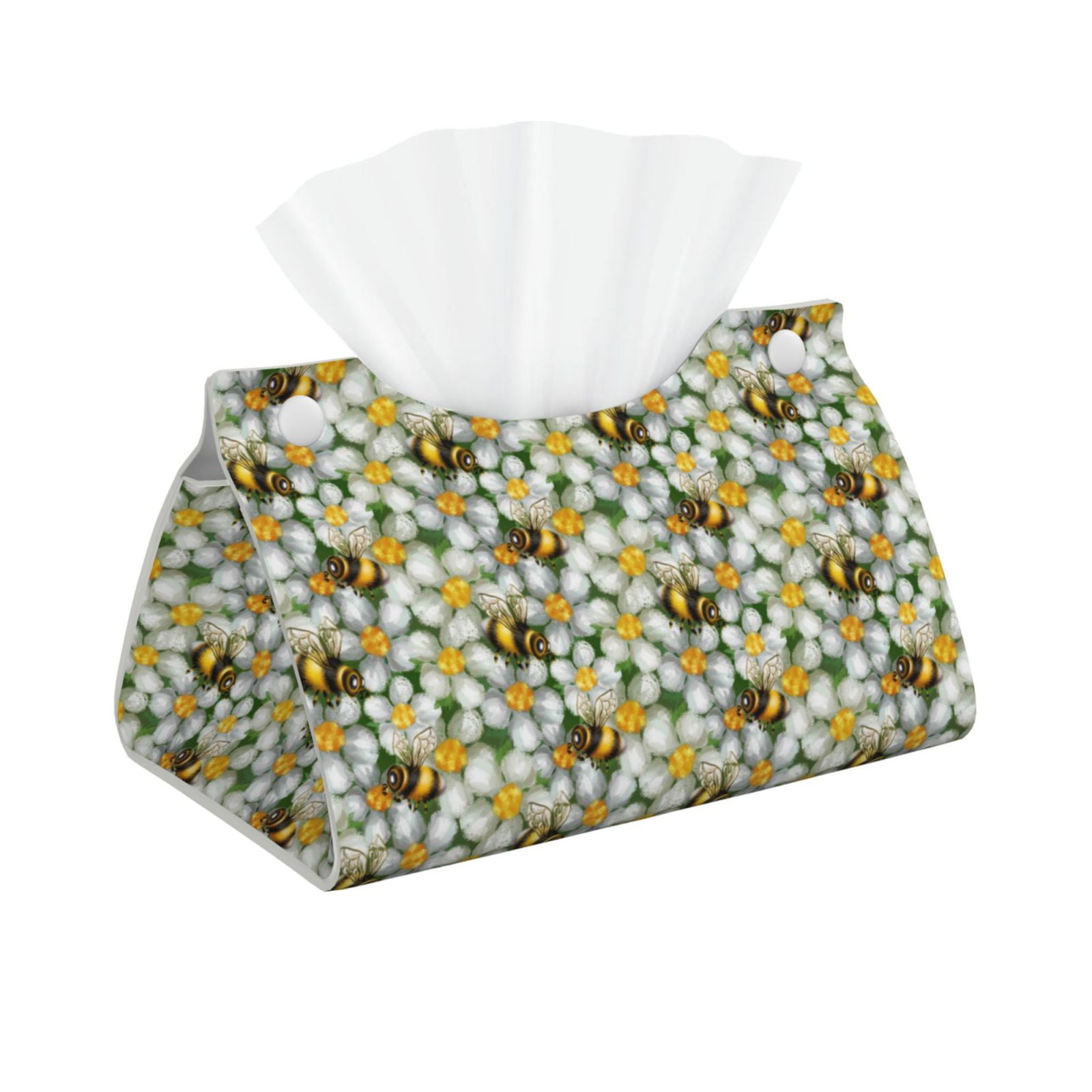 Leather Tissue Box Cover - Bees and Flower Long PVC Tissue Box Holder ...