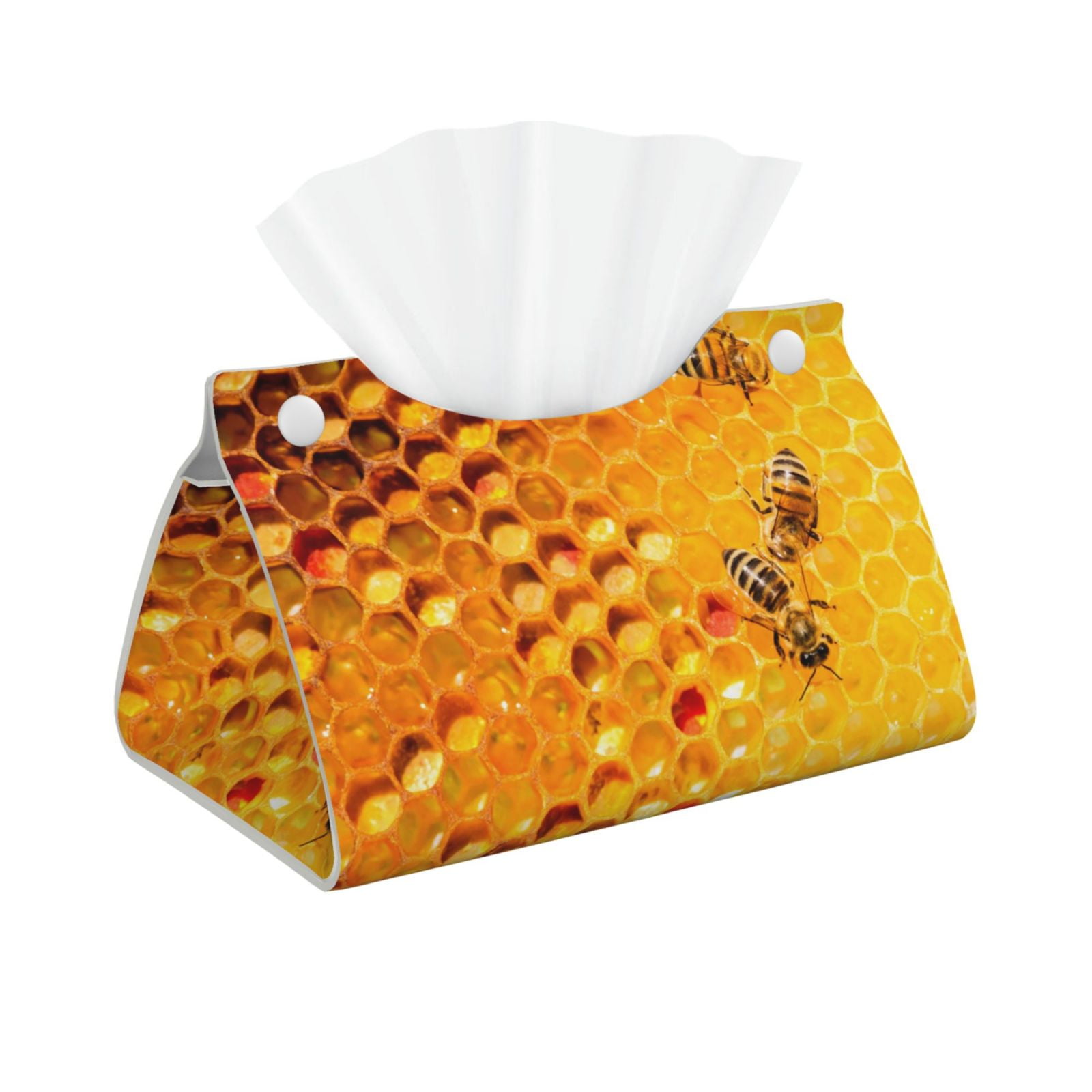 Leather Tissue Box Cover - Bees on Hive Honeycomb Long PVC Tissue Box ...