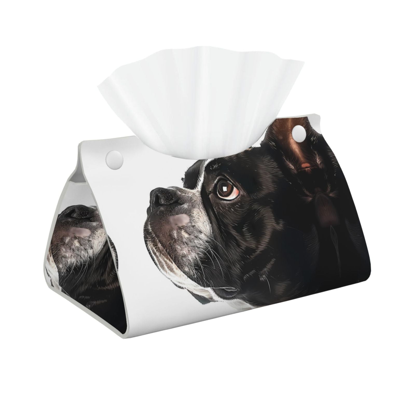 Leather Tissue Box Cover - Black And White Boston Terrier Long PVC ...