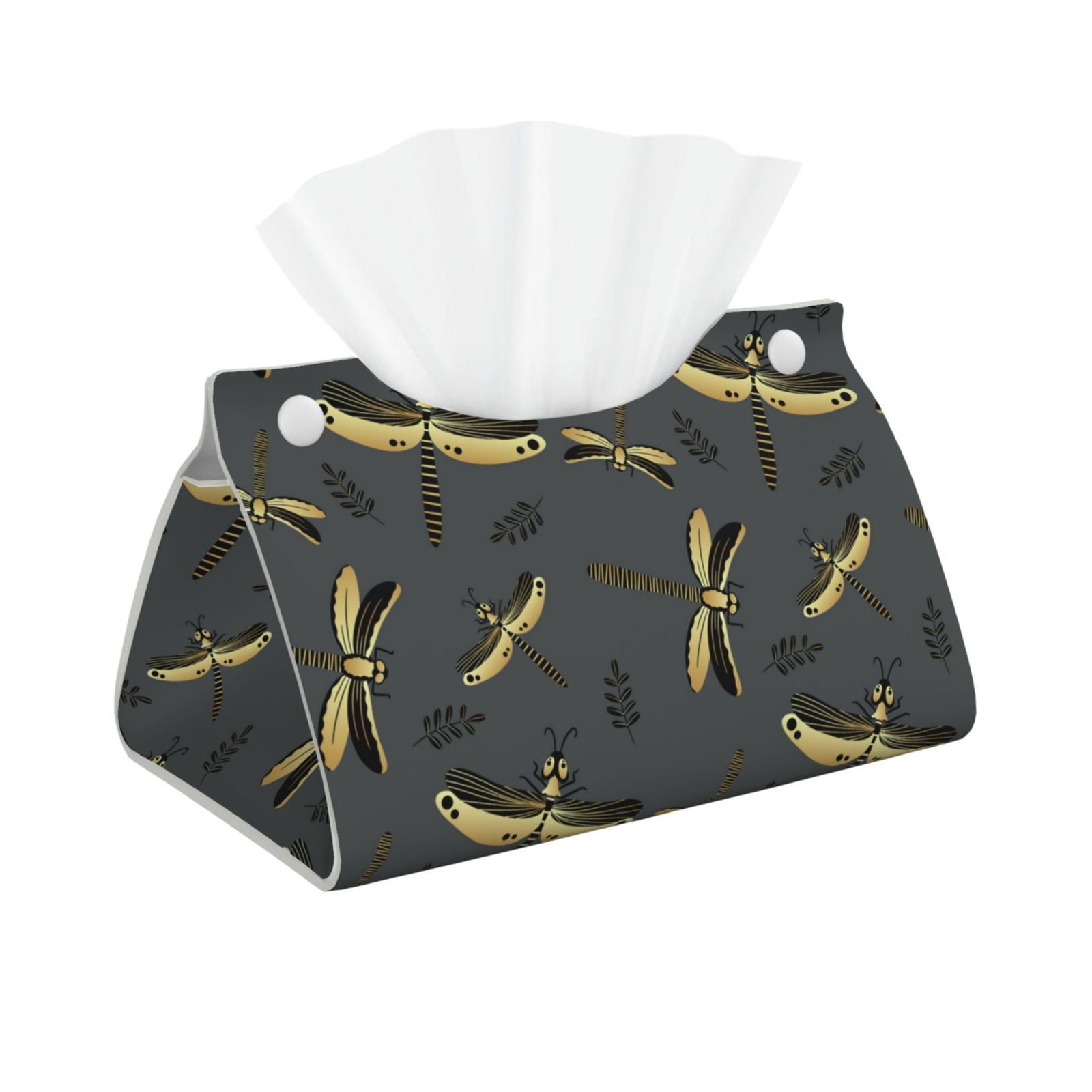 Leather Tissue Box Cover - Black Golden Dragonfly Long PVC Tissue Box ...