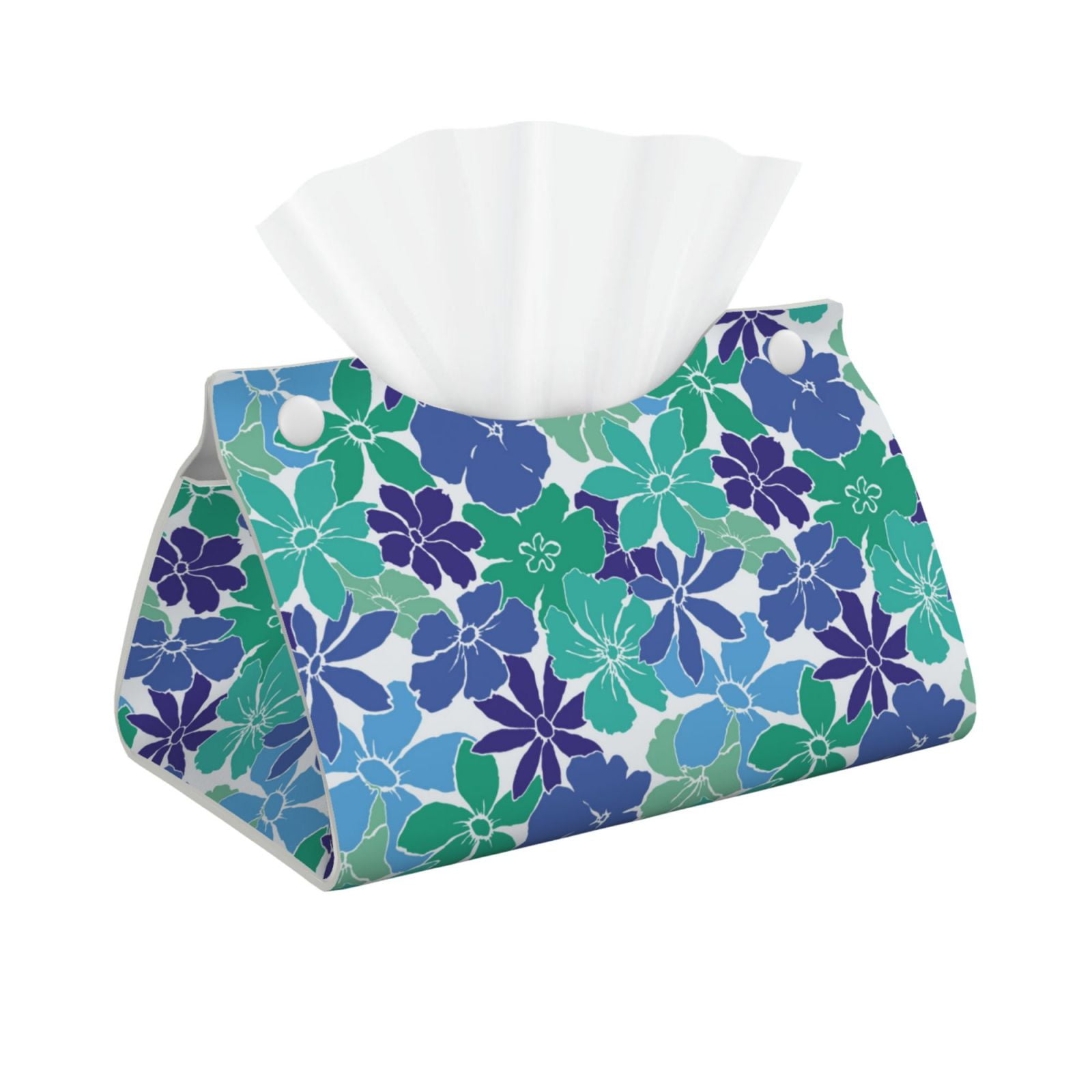 Leather Tissue Box Cover - Blue Abstract floral Long PVC Tissue Box ...