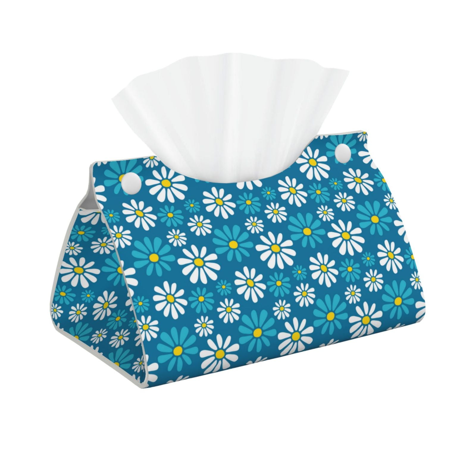 Leather Tissue Box Cover - Blue Daisies Flowers Long PVC Tissue Box ...