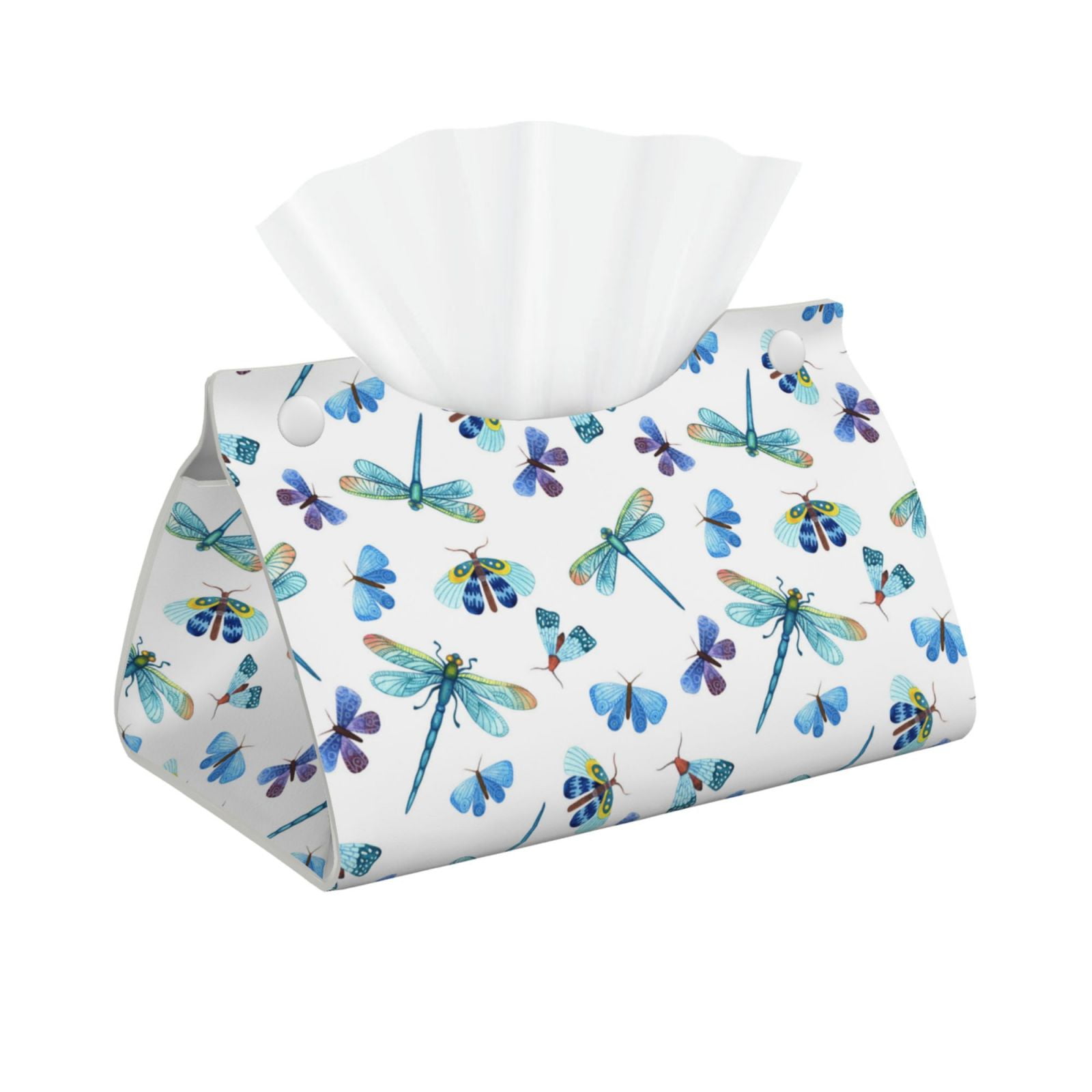 Leather Tissue Box Cover - Blue Dragonfly Moth Butterfly Long PVC ...
