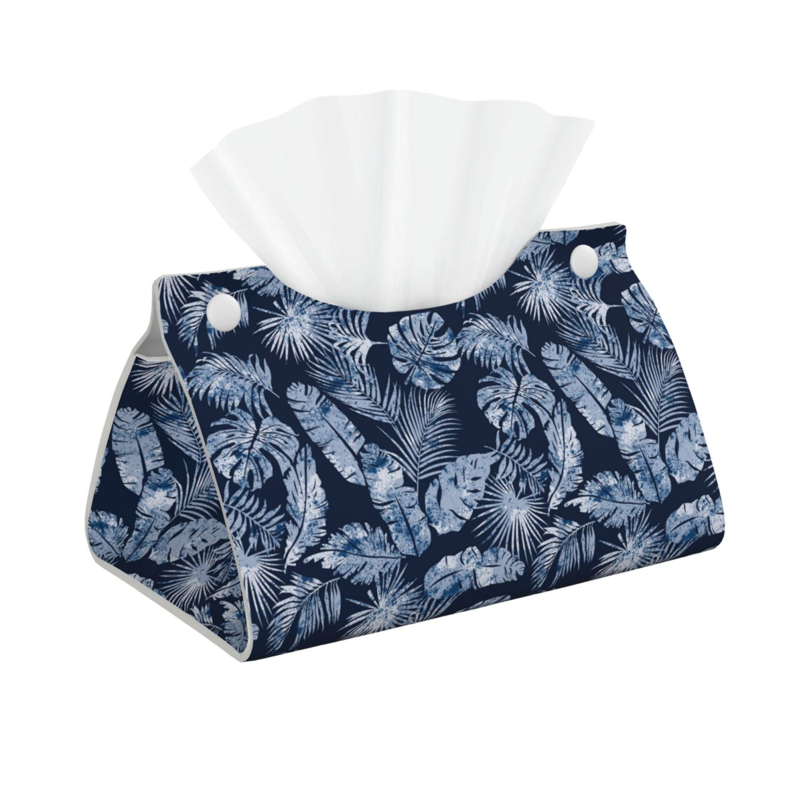 Leather Tissue Box Cover - Blue Leaves Hawaiian Style Long PVC Tissue ...