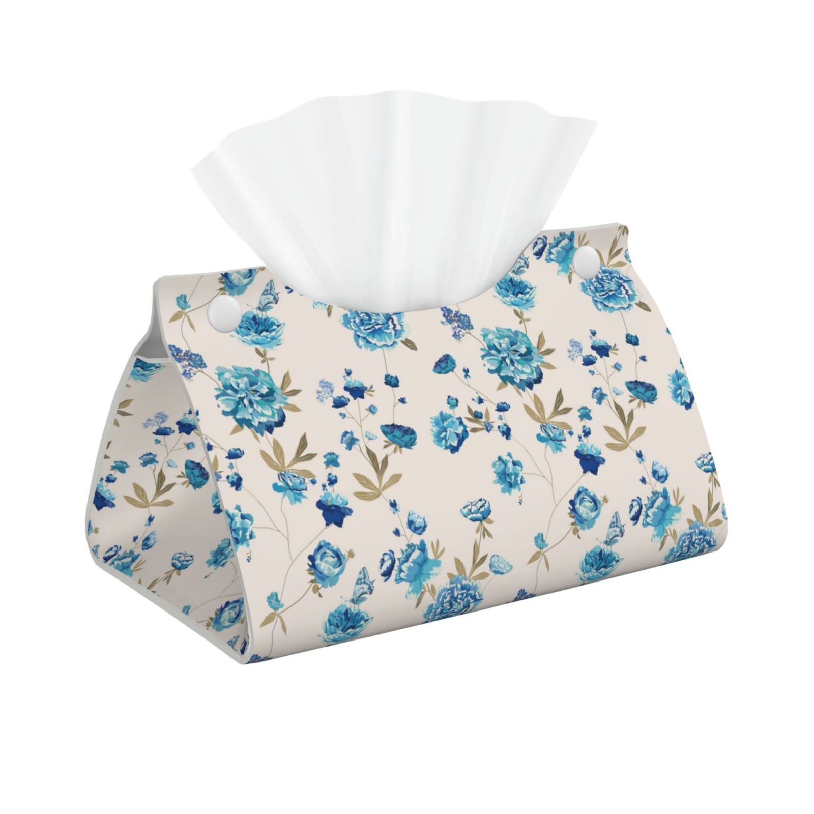 Leather Tissue Box Cover - Blue Rose Flowers Long PVC Tissue Box Holder ...