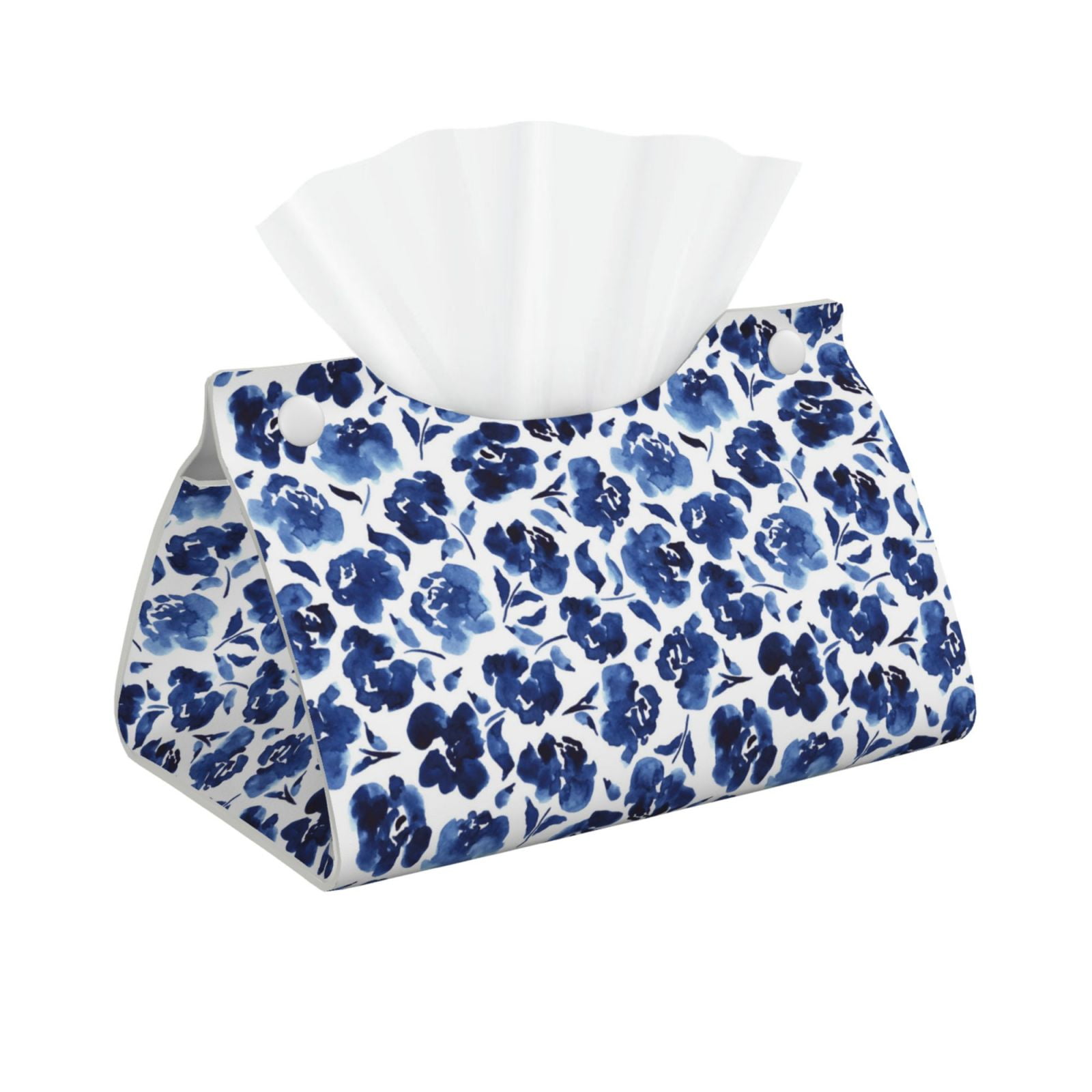 Leather Tissue Box Cover - Blue ink flowers Long PVC Tissue Box Holder ...