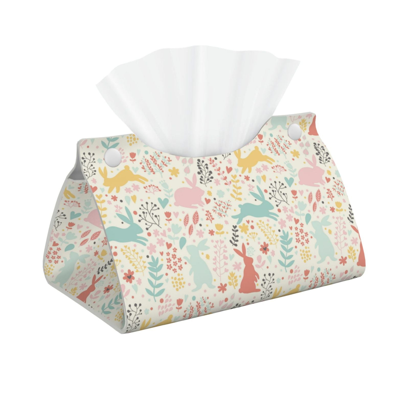 Leather Tissue Box Cover - Bohemian Colorful Cute Rabbit Plant Long PVC ...