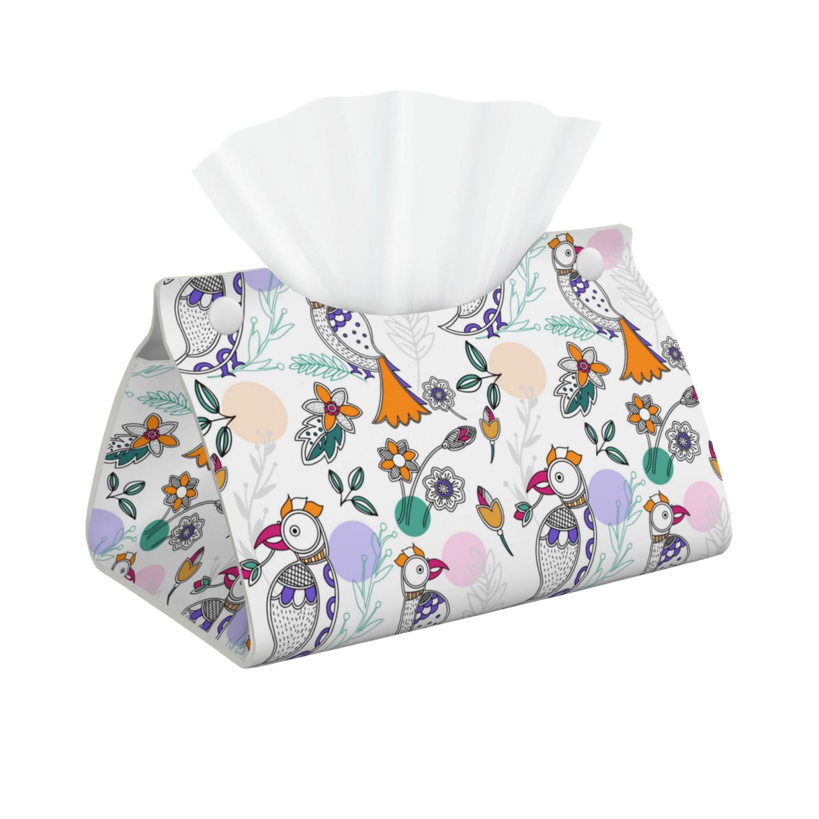 Leather Tissue Box Cover - Bohemian Cute Parrot Flower Long PVC Tissue ...