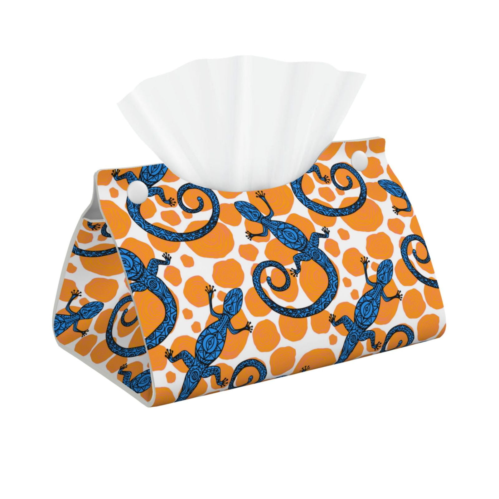 Leather Tissue Box Cover - Bohemian Lines Gecko Lizards Long PVC Tissue ...