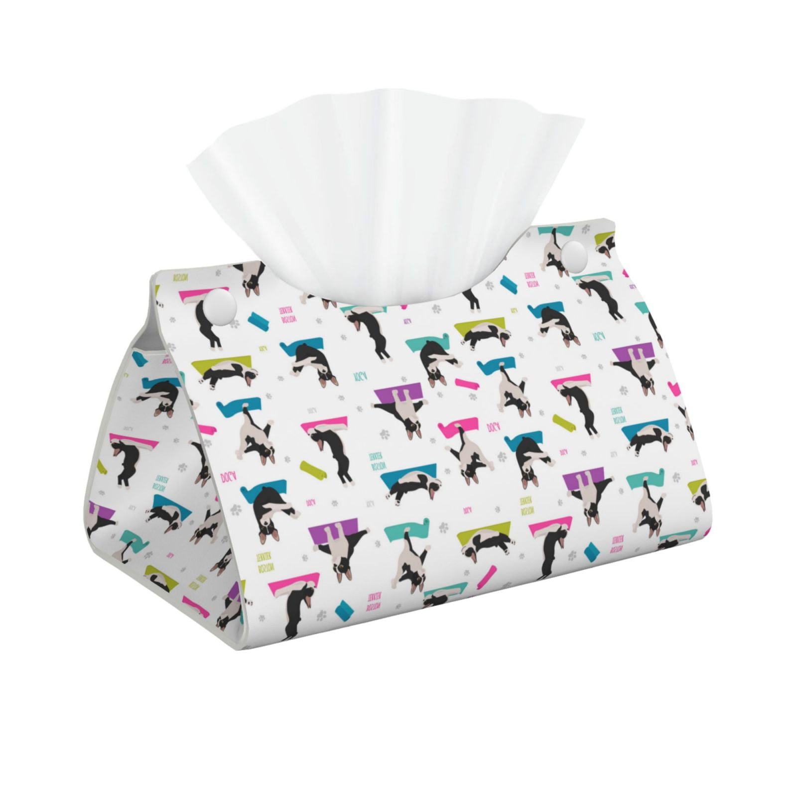 Leather Tissue Box Cover - Boston terrier Yoga dogs funny Long PVC ...