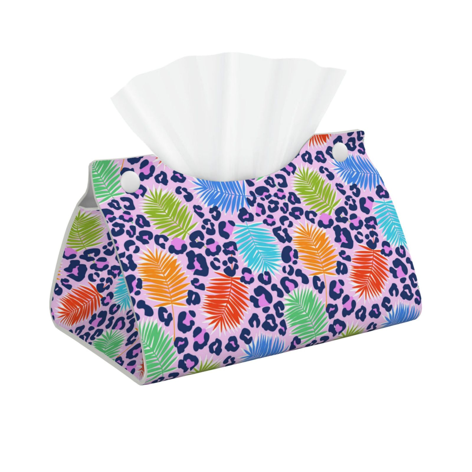 Leather Tissue Box Cover - Bright tropical leaves leopard Long PVC ...