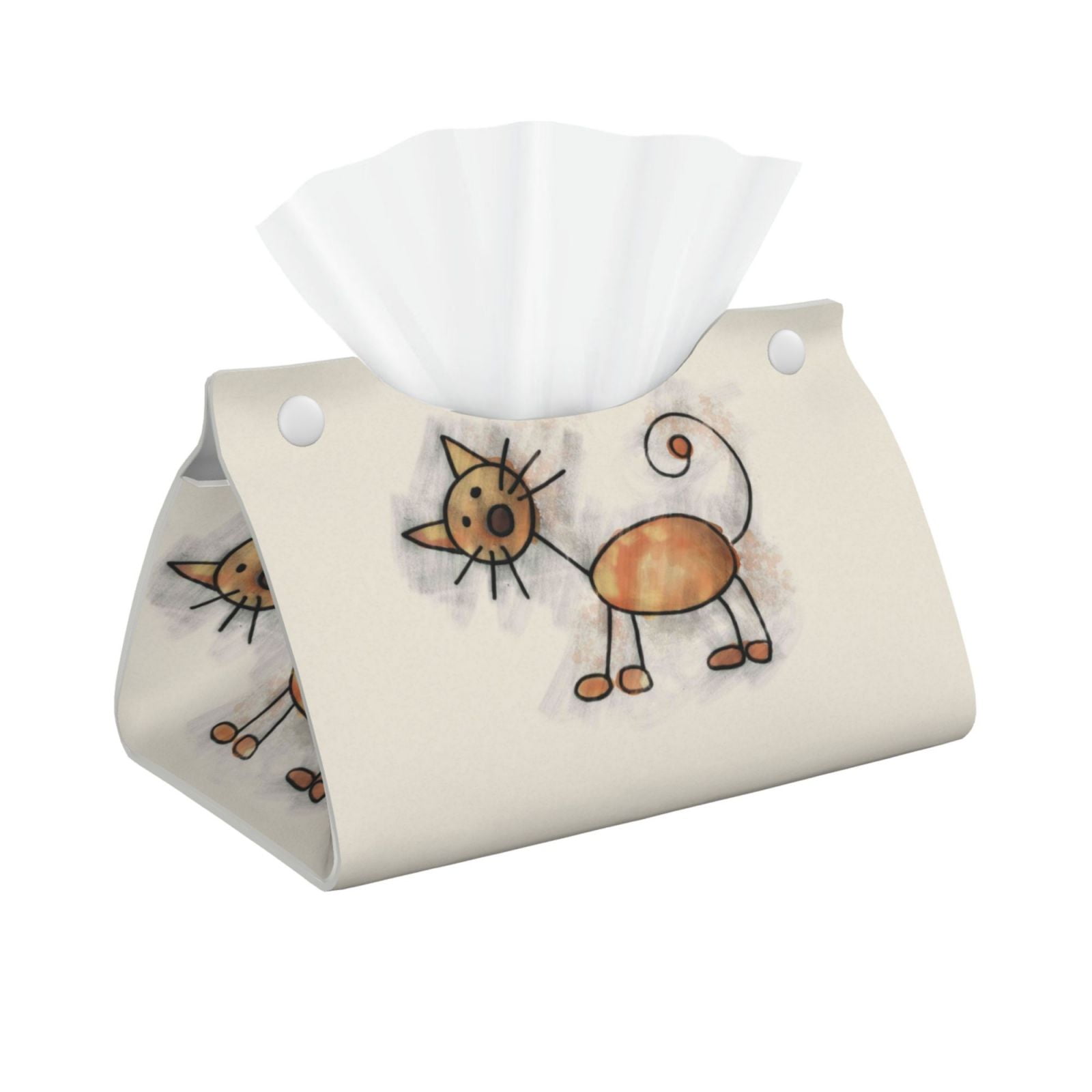 Leather Tissue Box Cover - Brown Cat Cartoon Long PVC Tissue Box Holder ...