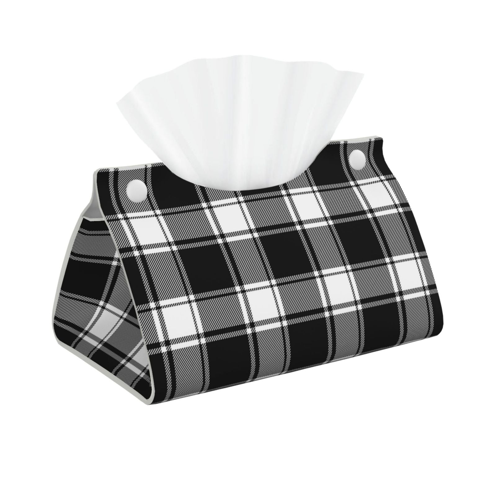 Leather Tissue Box Cover - Buffalo check plaid white black Long PVC ...