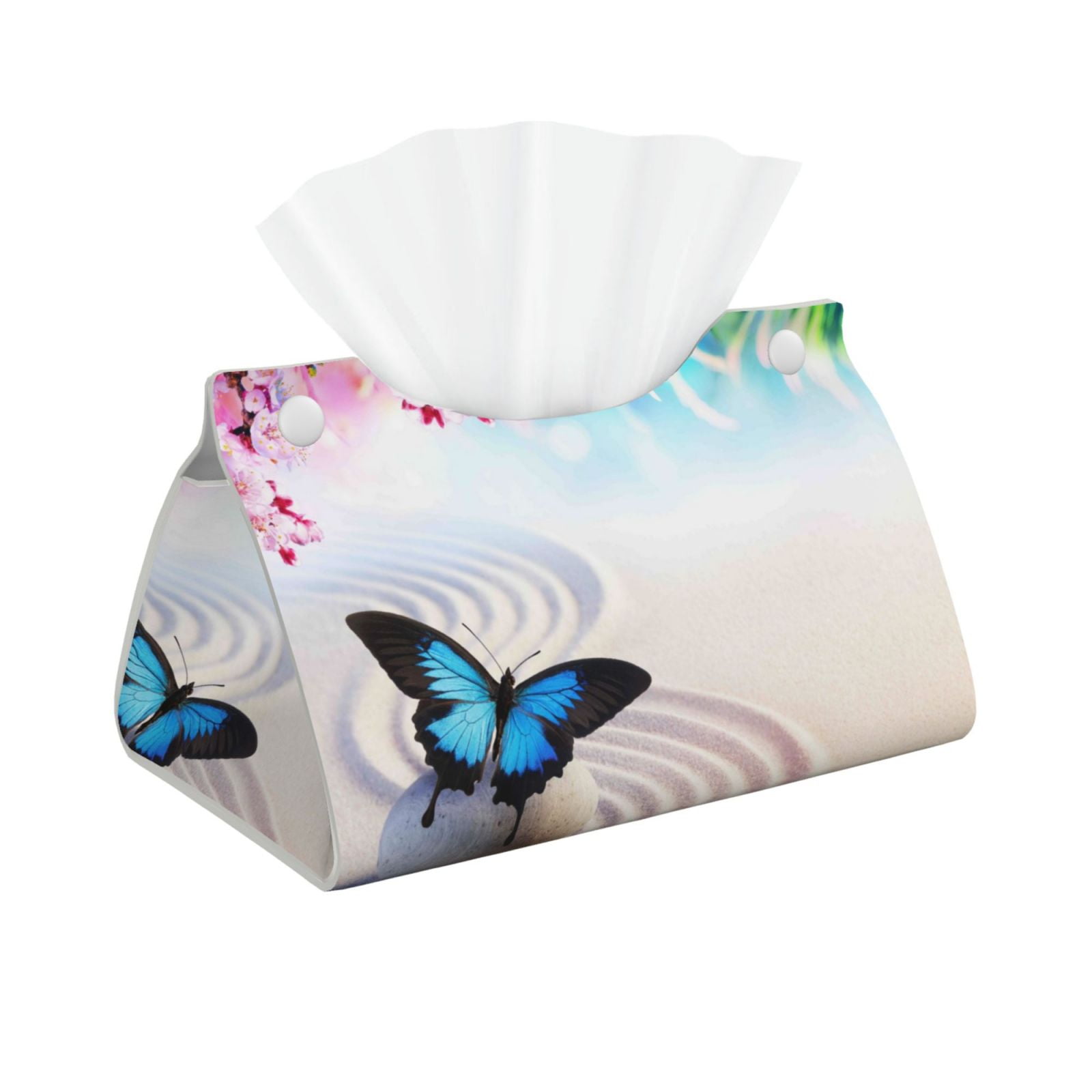 Leather Tissue Box Cover - Butterfly In Blossoms Zen Long PVC Tissue ...