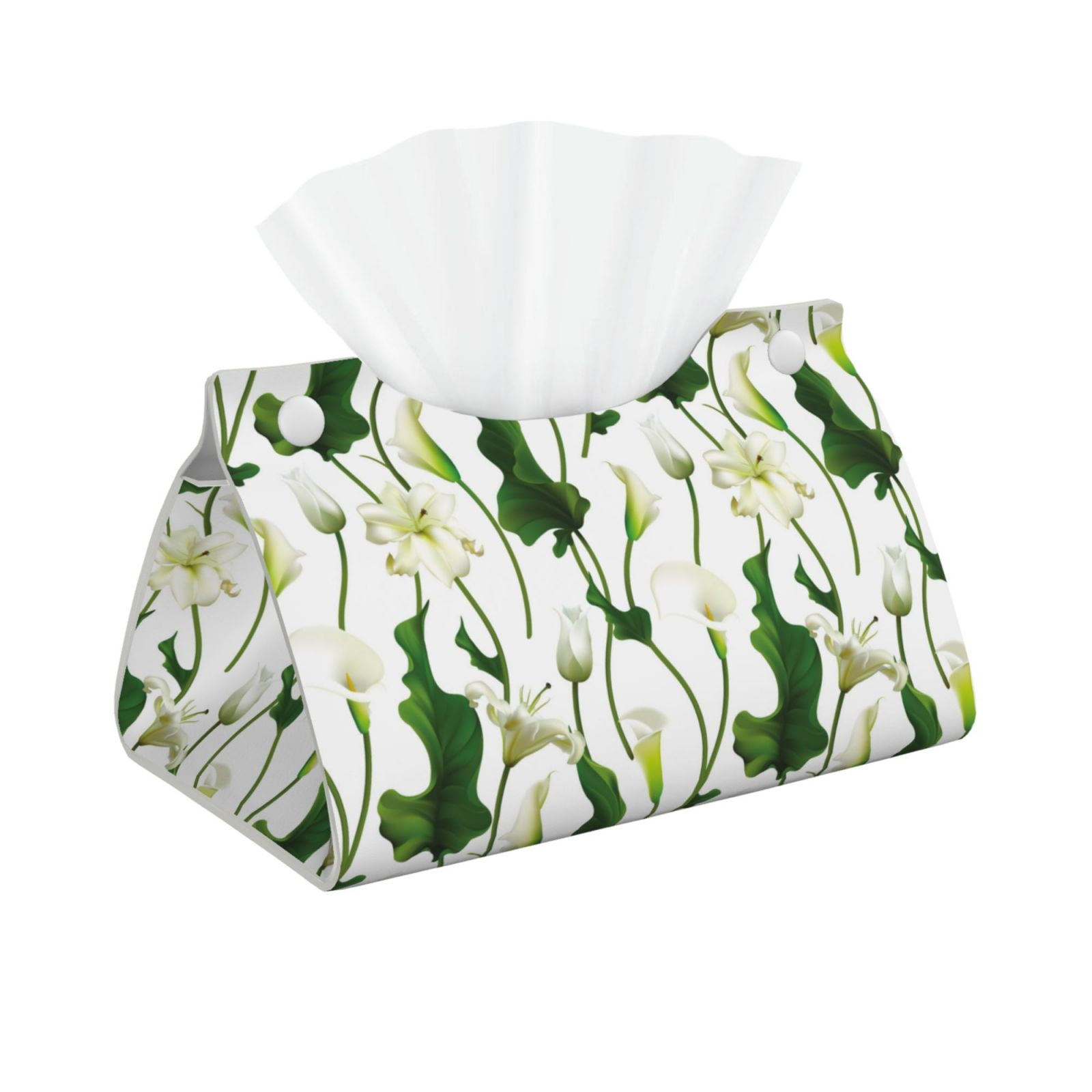 Leather Tissue Box Cover - Calla Lily Flowers Bloom Long PVC Tissue Box ...