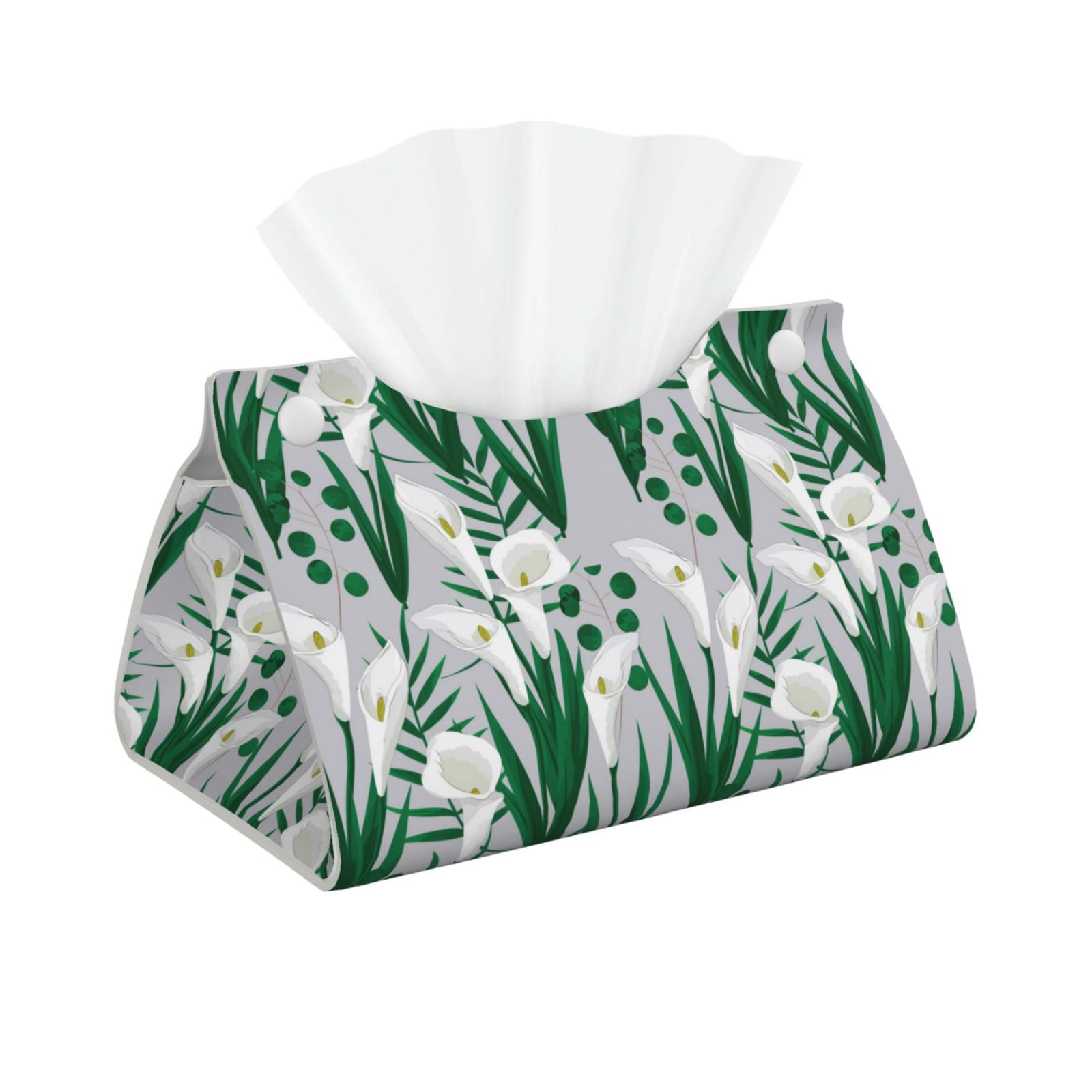Leather Tissue Box Cover - Calla Lily Flowers Green Leaves Long PVC ...