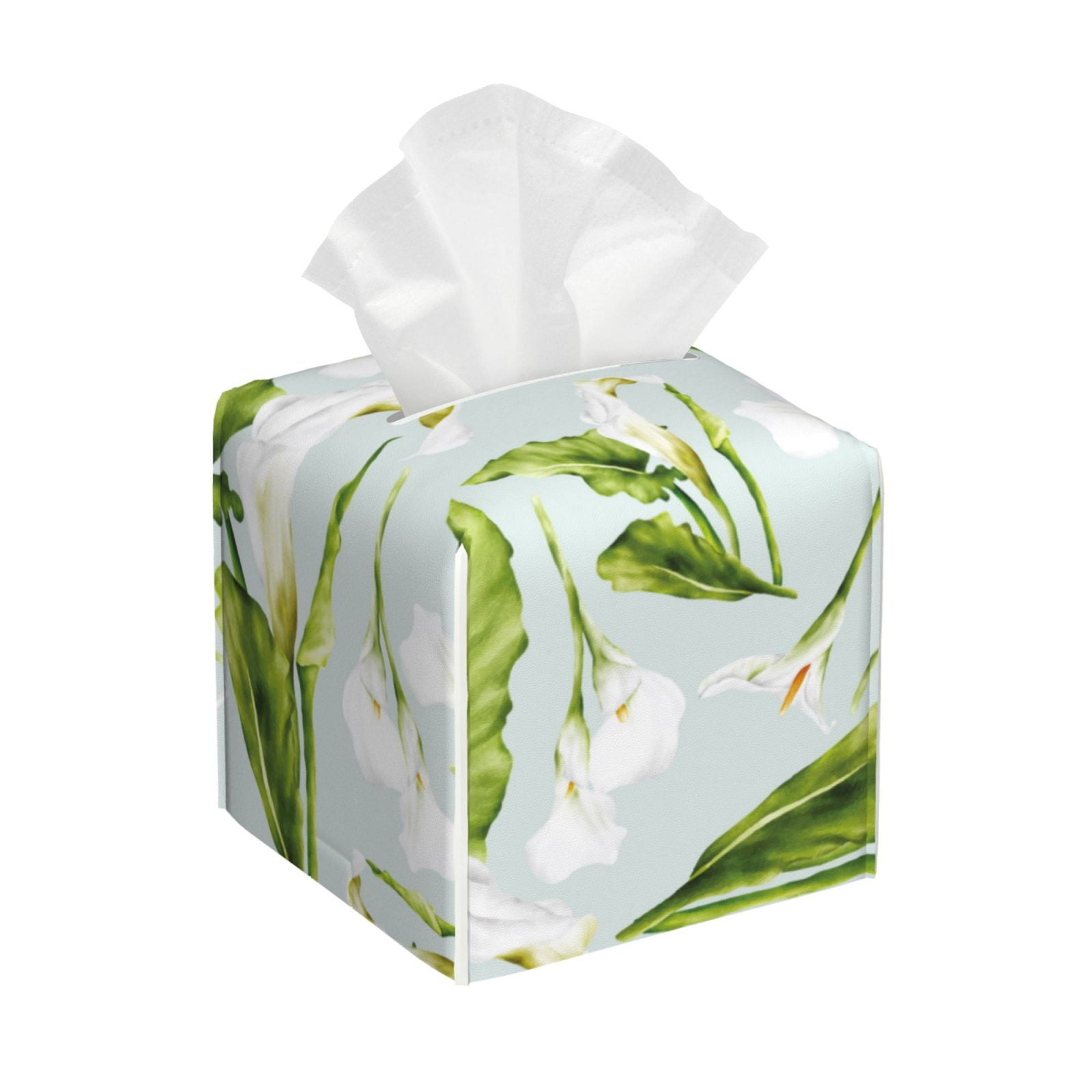 Leather Tissue Box Cover - Calla Lily Flowers Light Blue Tissue Box ...