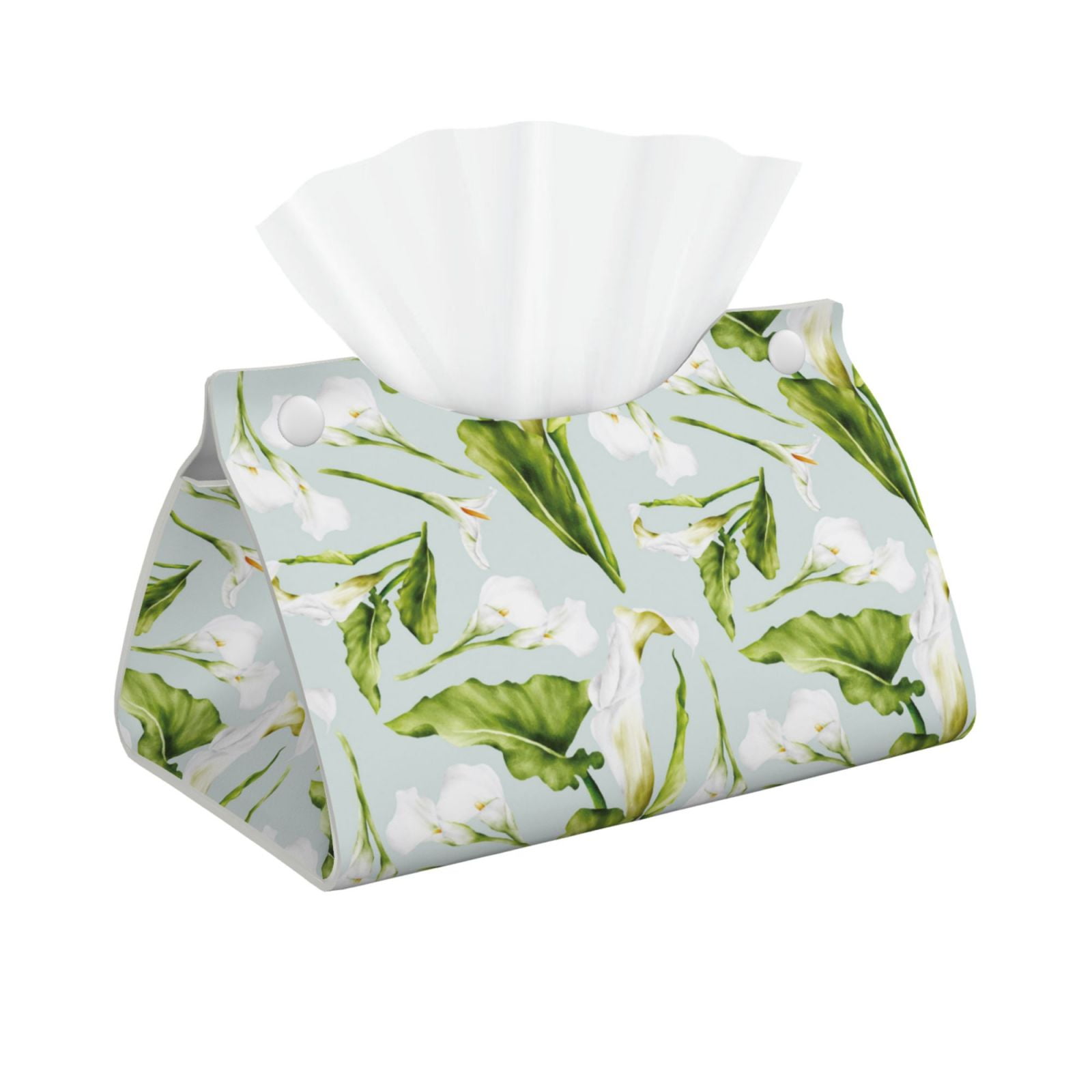 Leather Tissue Box Cover - Calla Lily Flowers Light Blue Long PVC ...