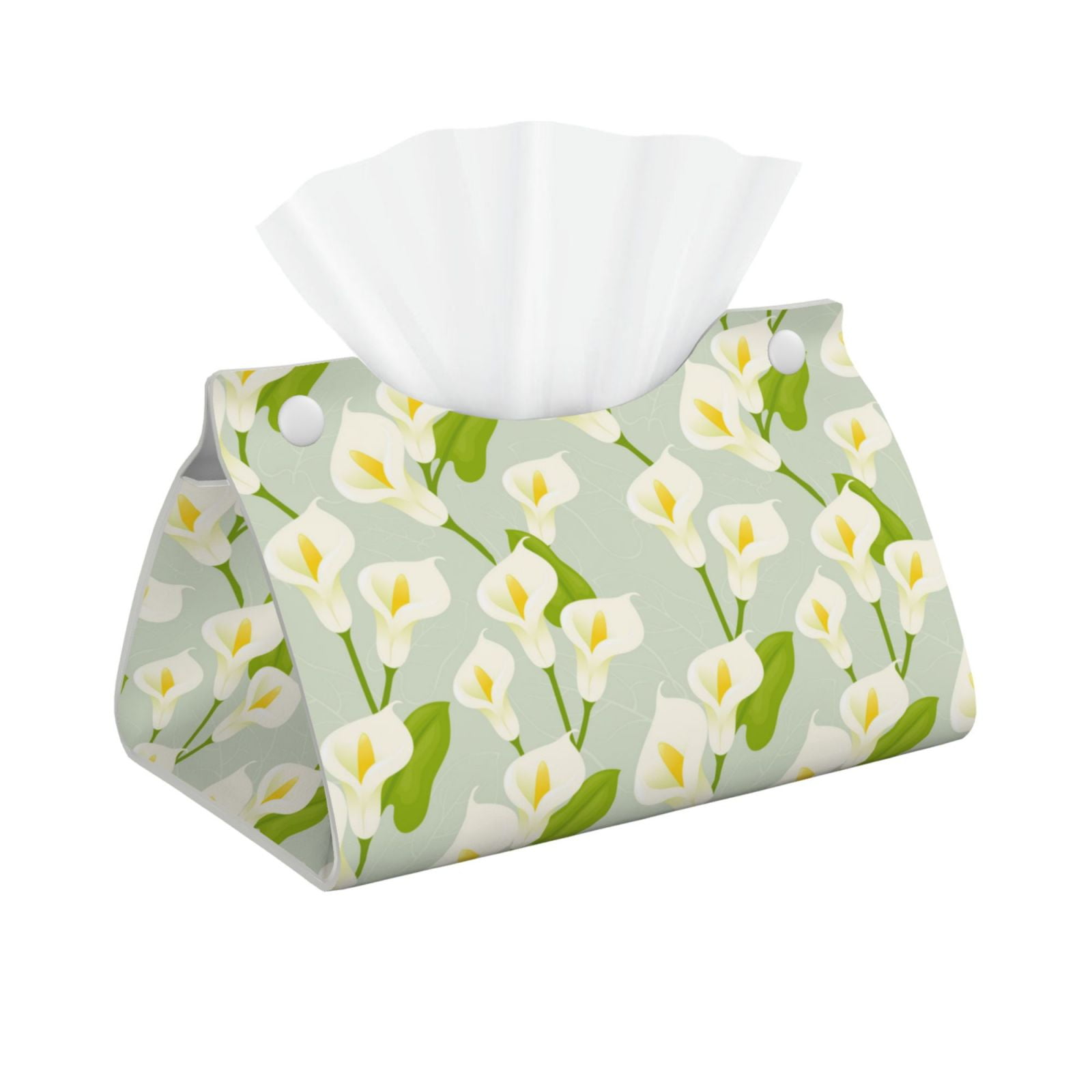 Leather Tissue Box Cover - Calla Lily Flowers Light Green Long PVC ...
