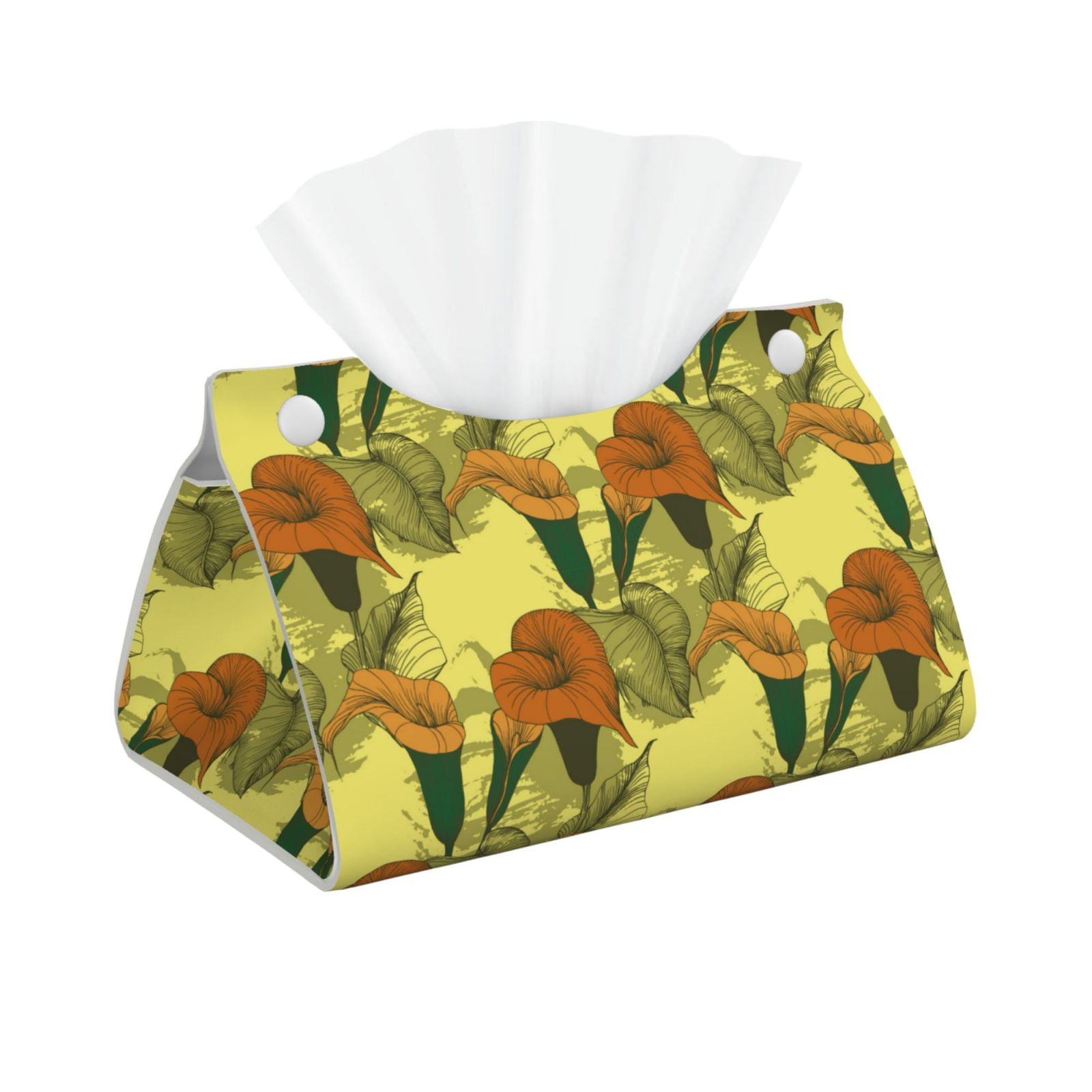 Leather Tissue Box Cover - Calla Lily Flowers Yellow Long PVC Tissue ...