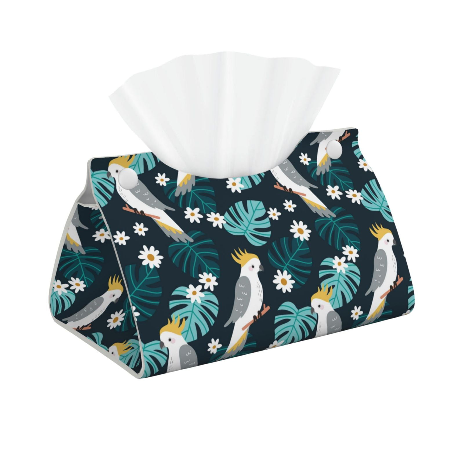 Leather Tissue Box Cover - Can Cockatoo Monstera Flower Long PVC Tissue ...