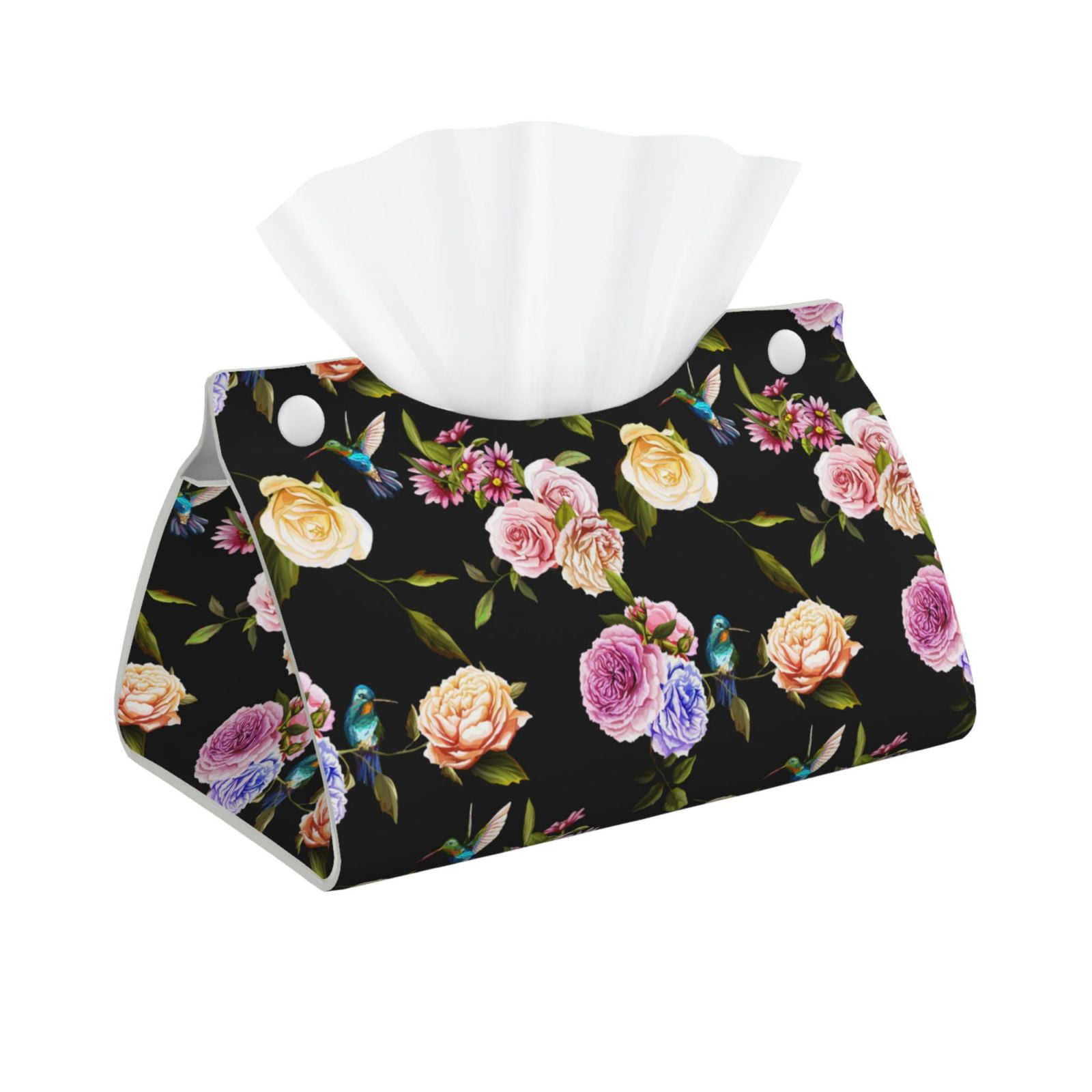 Leather Tissue Box Cover - Carnation Hummingbird Black Long PVC Tissue ...