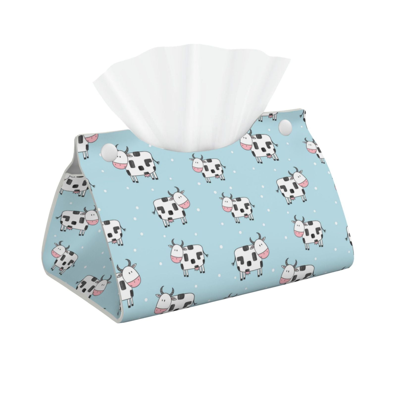 Leather Tissue Box Cover - Cartoon Cute Cow Polka Dot Blue Long PVC ...