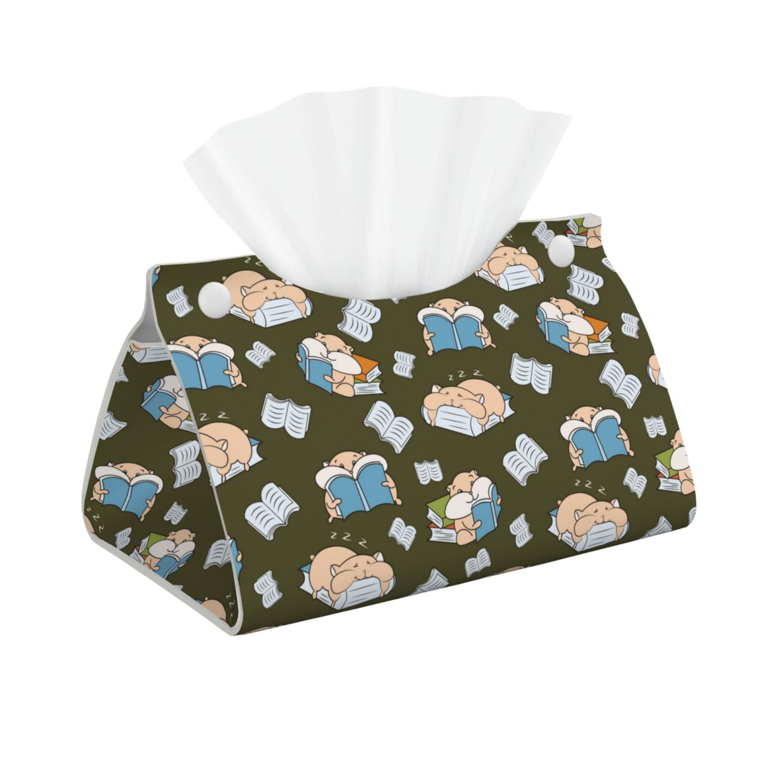 Leather Tissue Box Cover - Cartoon Cute Hamster Reading Long PVC Tissue ...