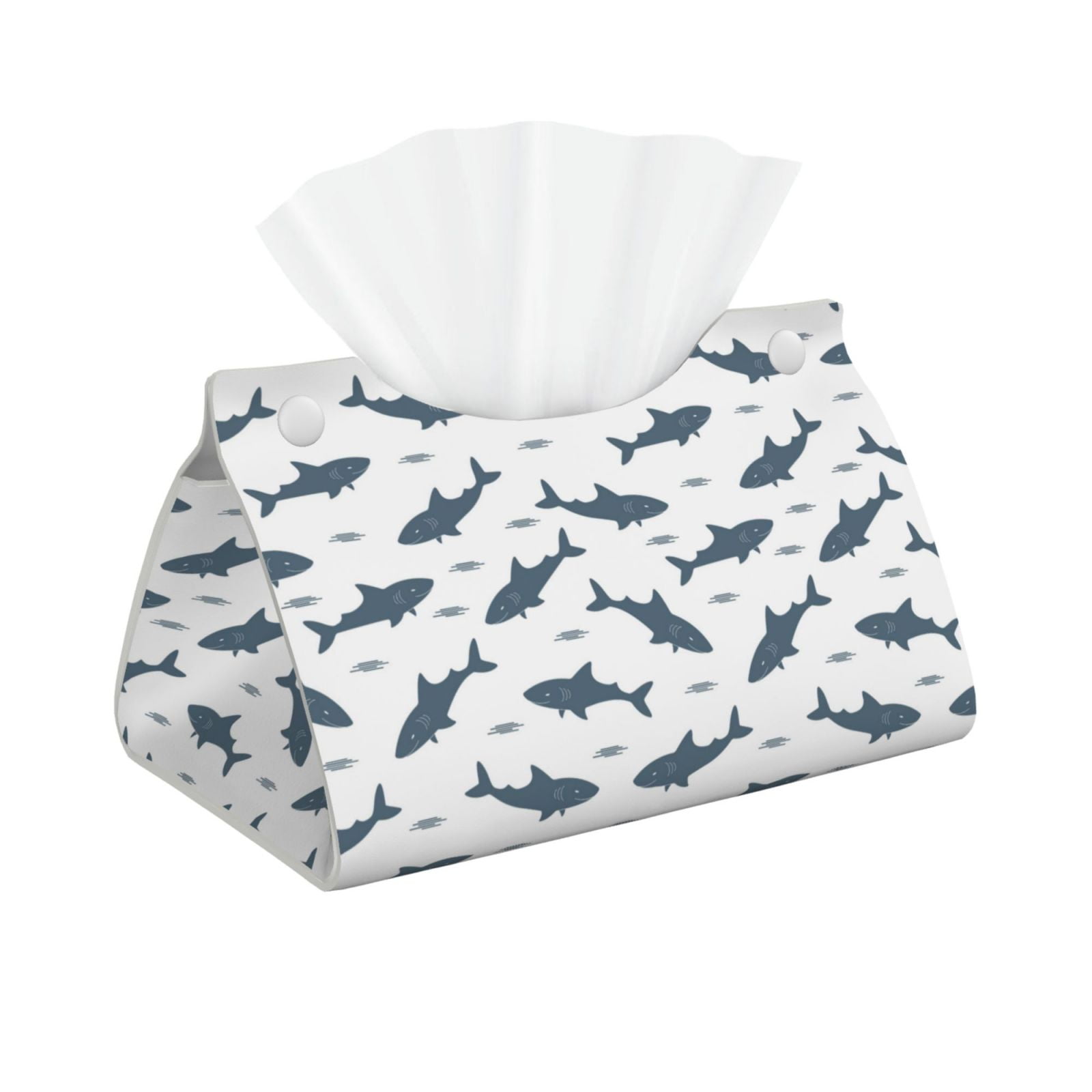 Leather Tissue Box Cover - Cartoon Cute Shark Dark Green Long PVC ...
