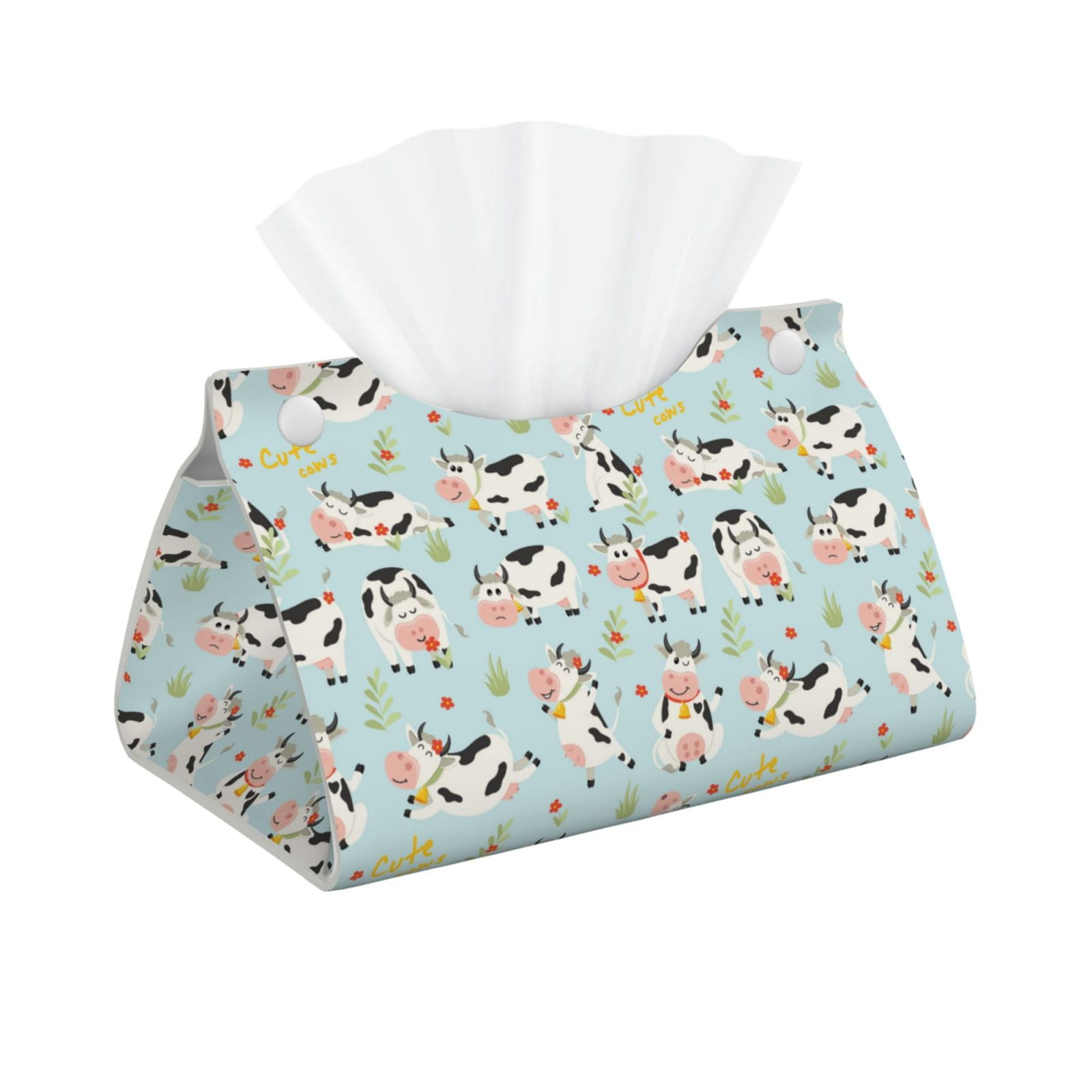 Leather Tissue Box Cover - Cartoon Funny Cute Cow Flower Long PVC ...