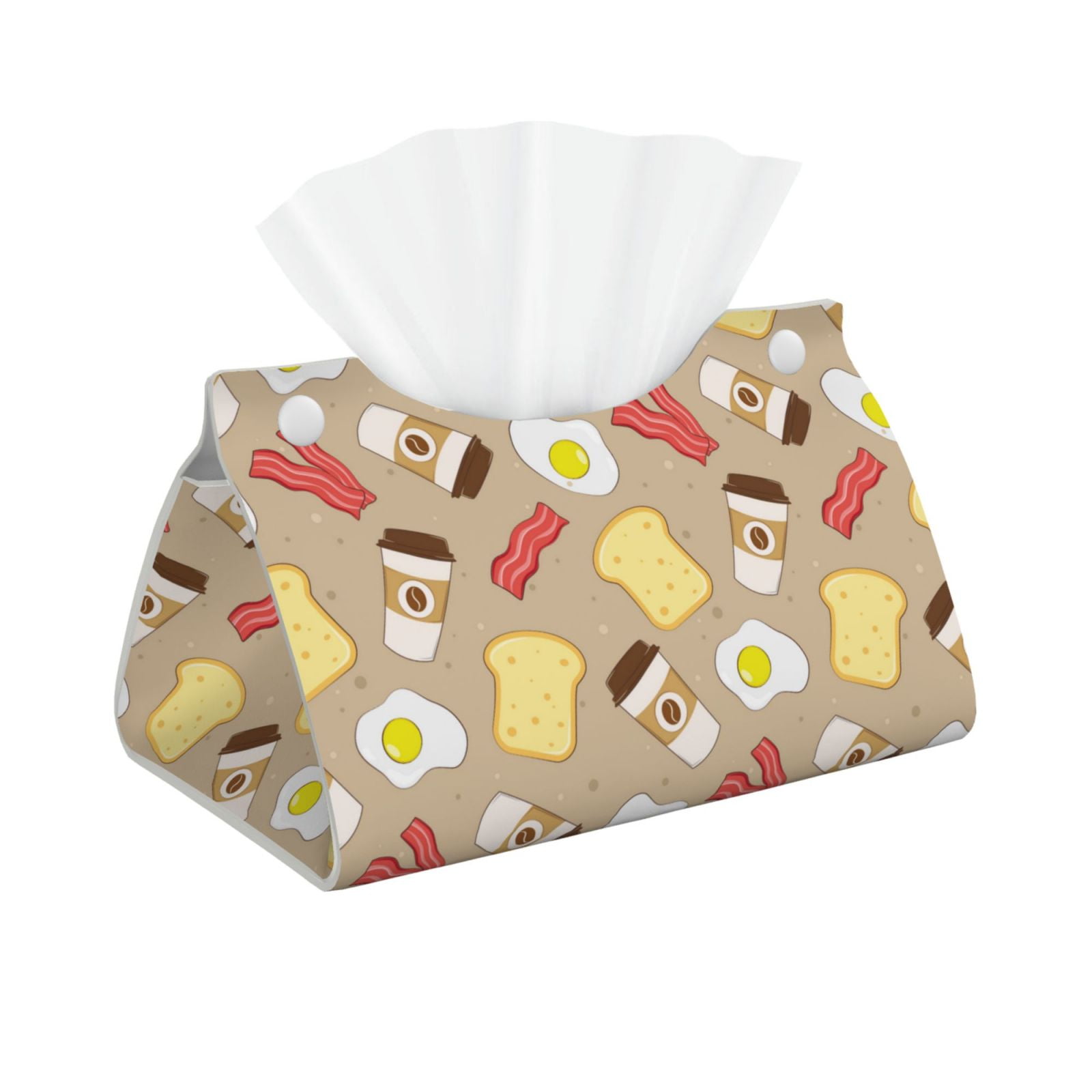Leather Tissue Box Cover - Coffee Bacon Eggs Toast Long PVC Tissue Box ...